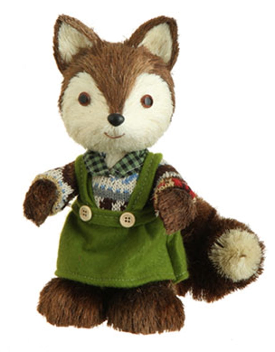 9" Bristly Brown Female Fox Cub in Green Jumper Christmas Table Top ...