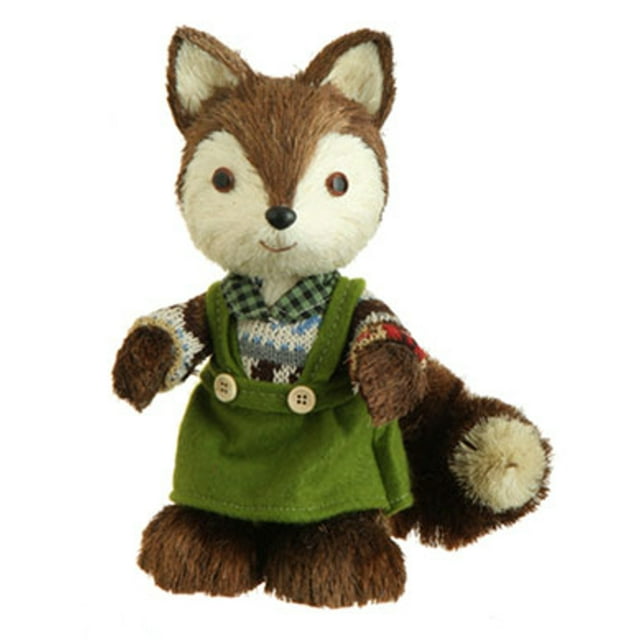 Raz 9" Bristly Brown Female Fox Cub in Green Jumper Christmas Table Top ...