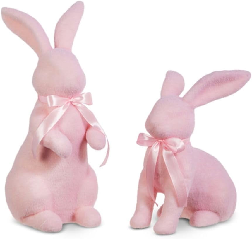 Raz Imports 2024 Easter 16" Pastel Pink Flocked Bunny, Assorted of 2 ...