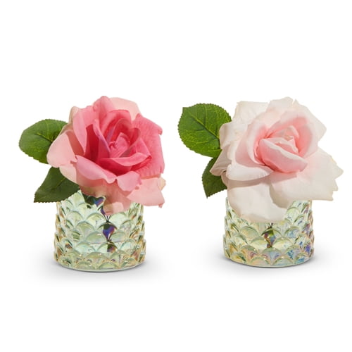 Raz Imports Mini Pink Artificial Roses In Glass Vases, 2 Assorted Color ...
