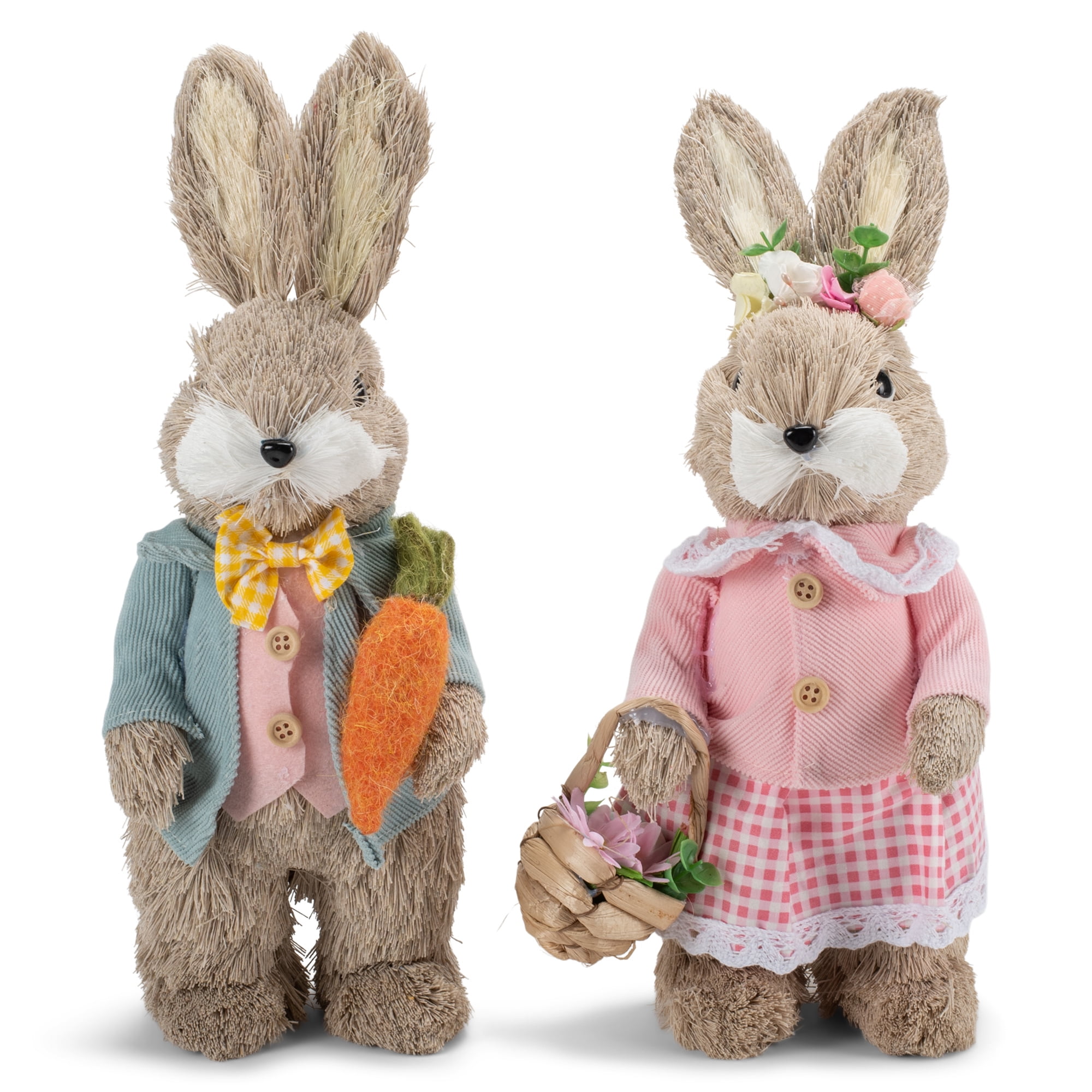 Raz Imports Mr. & Mrs. Rabbit Pink, Blue, and Tan 13 Inch Figurine Set ...