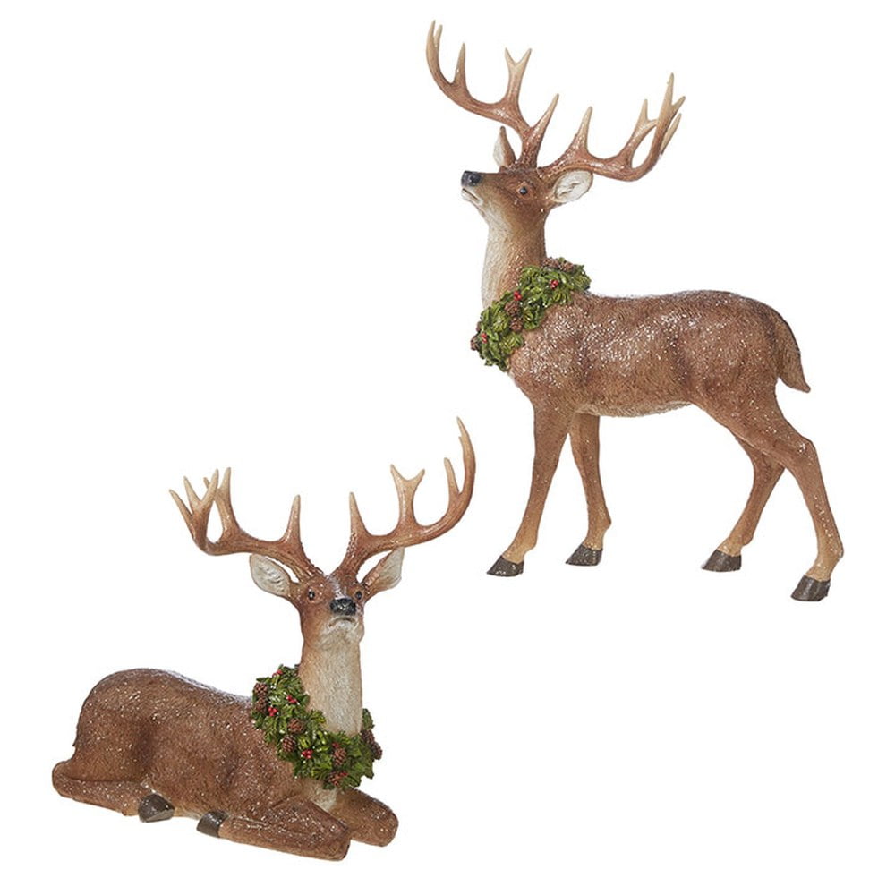 Raz Imports Through The Woods 19.5" Deer with Wreath, Set of 2 ...