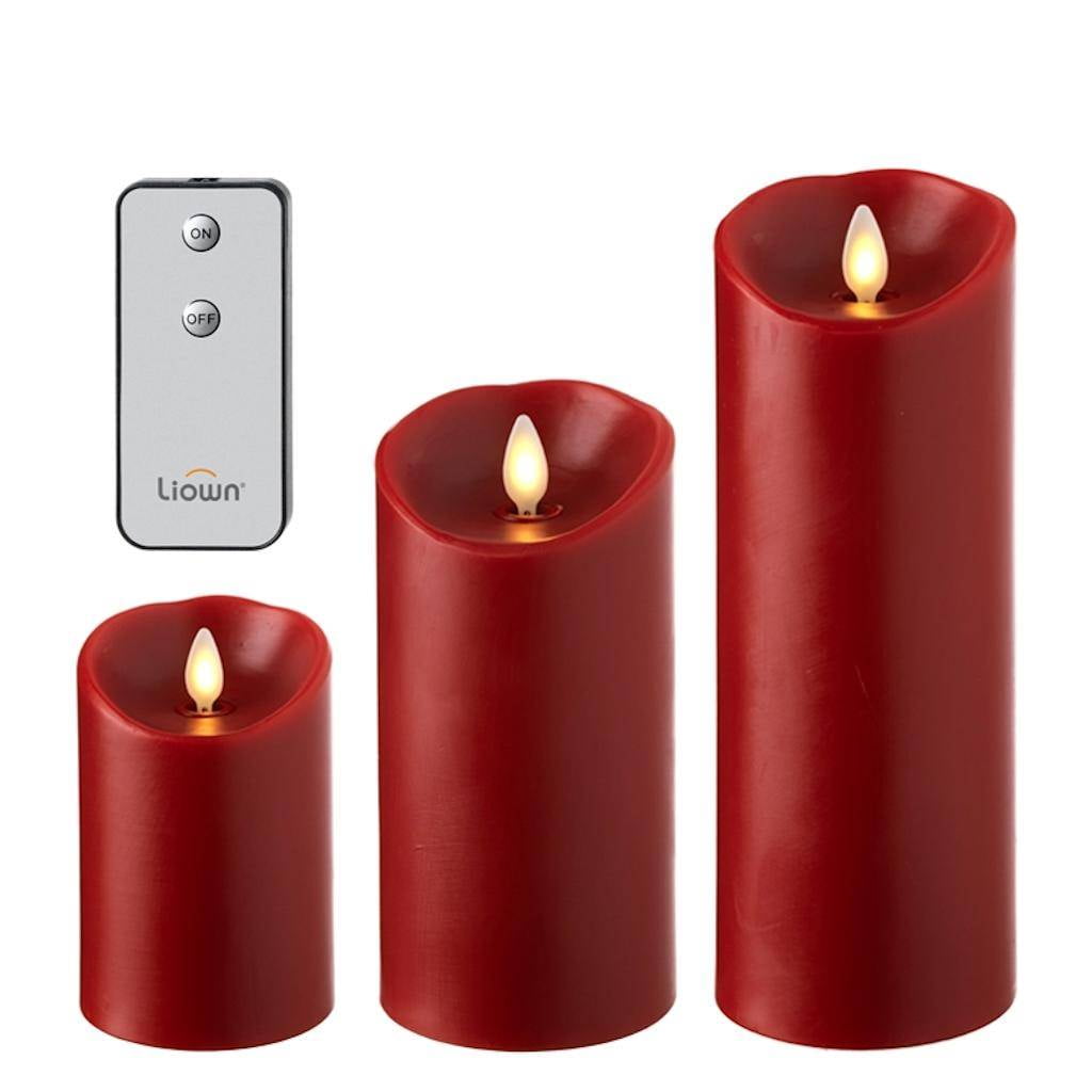 Raz Push Flame Red Pillar Candles with Remote, Set of 3 - Walmart.com