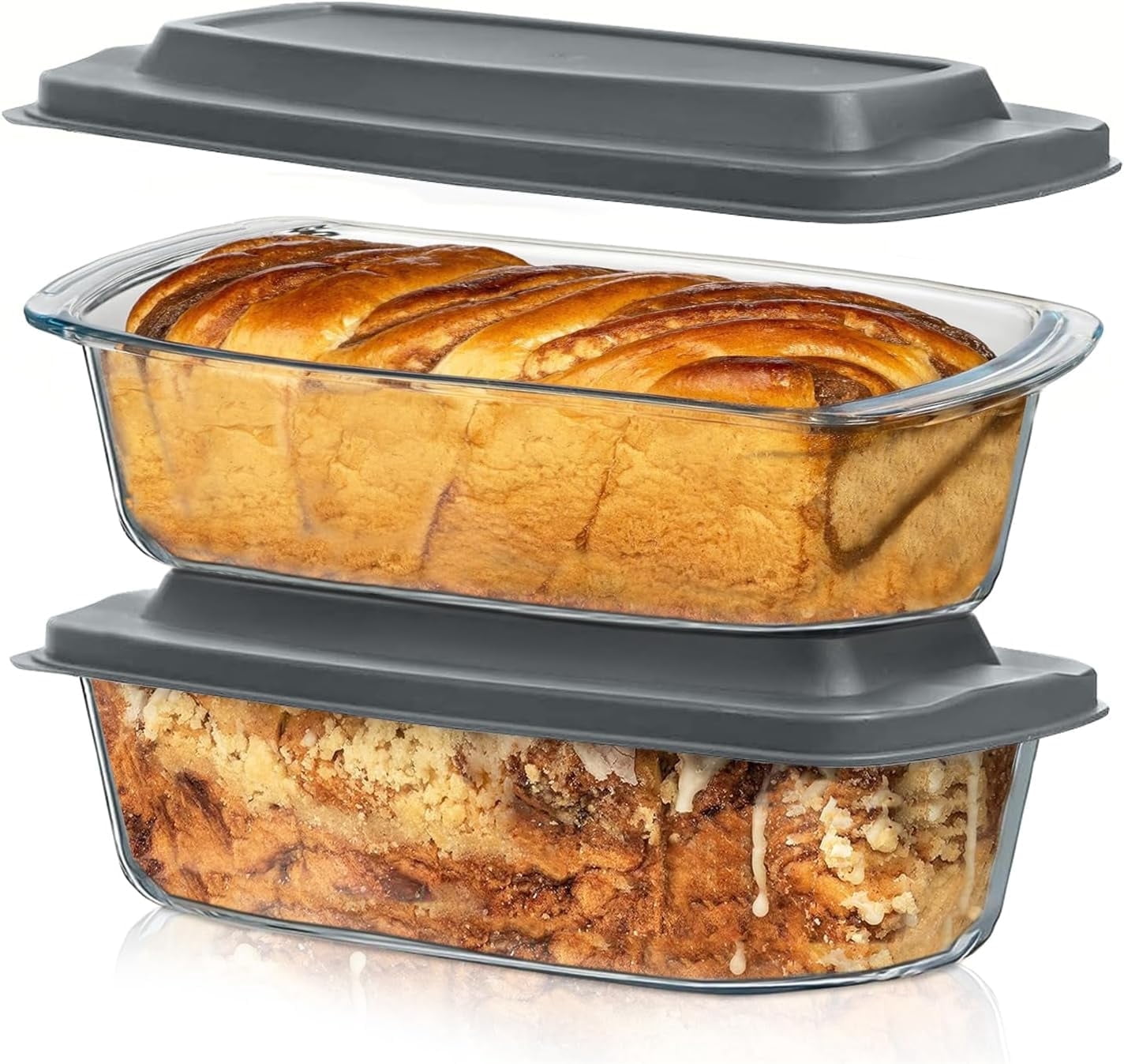 Razab 1800ml Large Glass Loaf Pans with Lids (Set of 2) 10 x 5in Bread ...