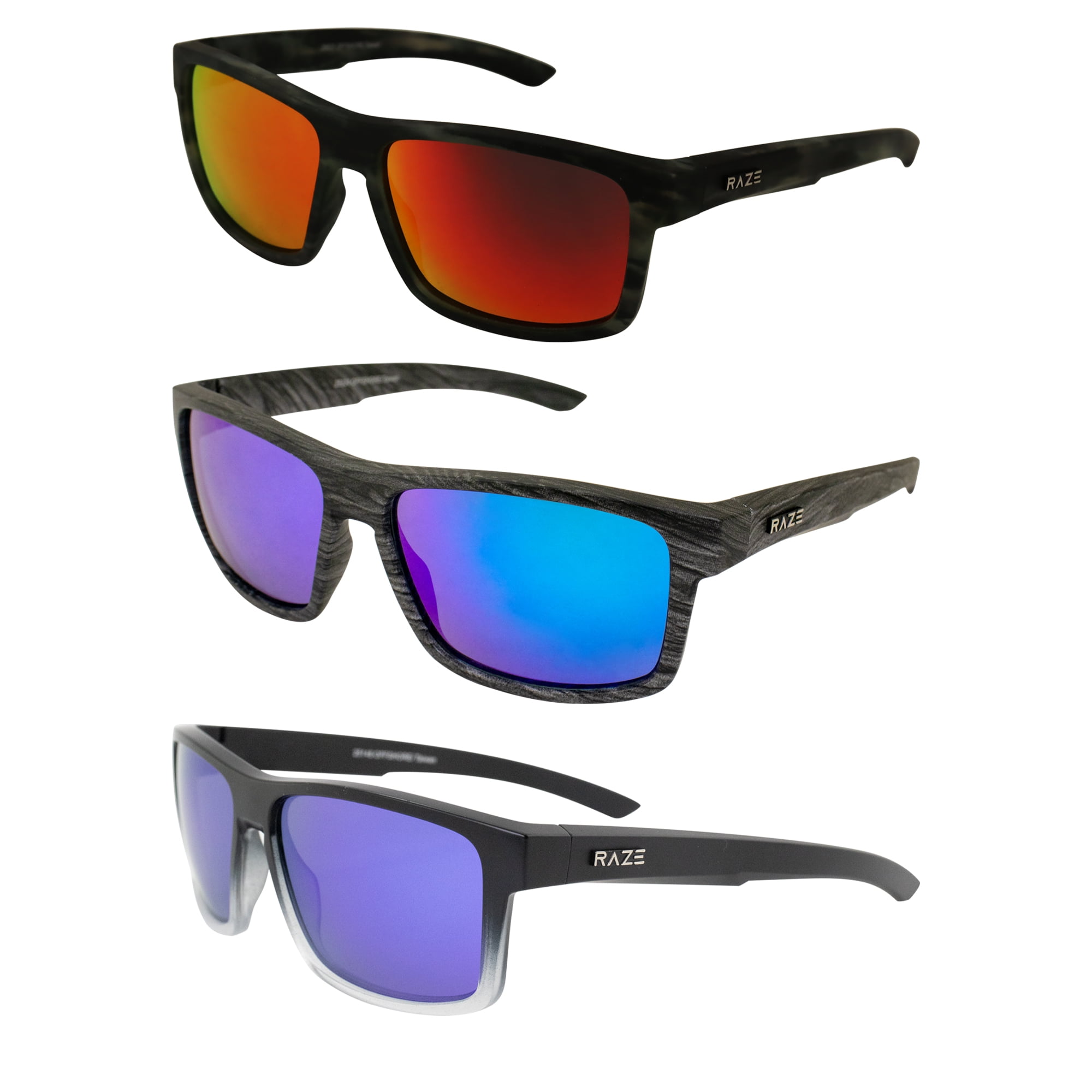 Raze Eyewear Polarized Sunglasses Black Marble Red Mirror Woodgrain ...