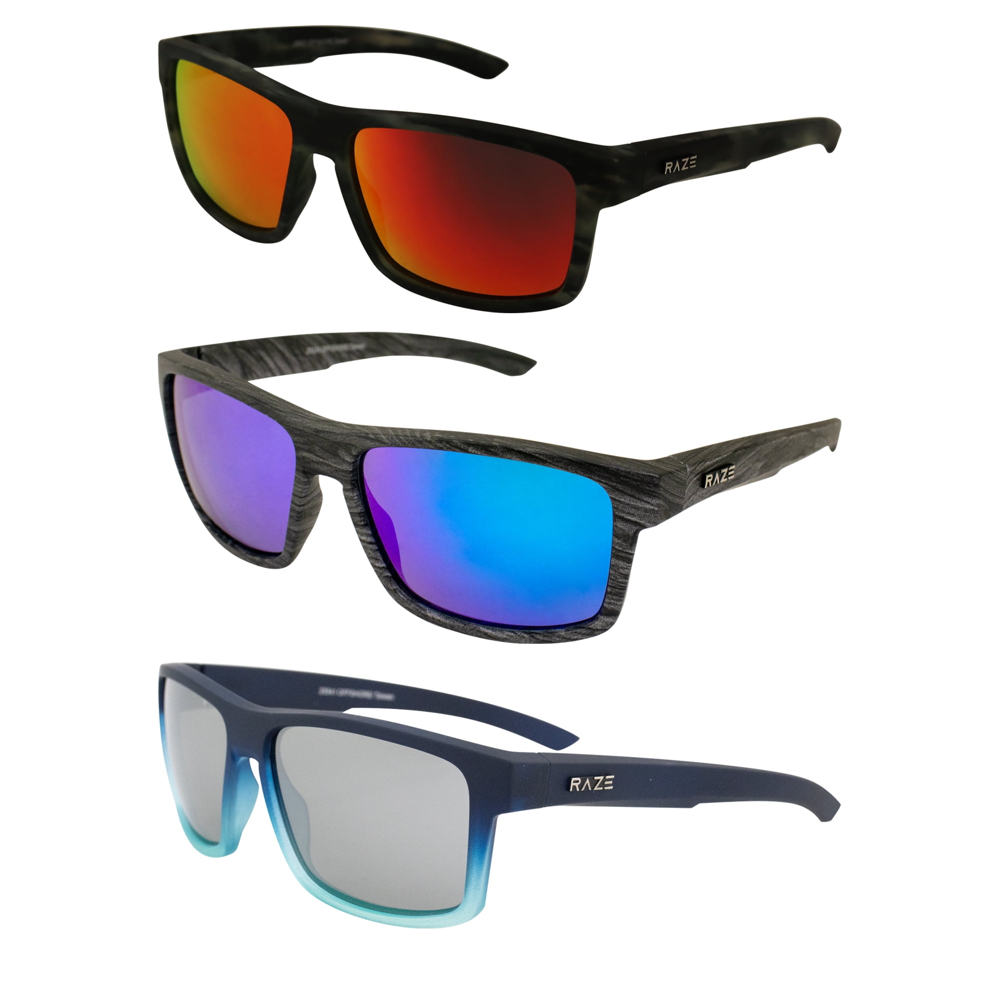 Raze Eyewear Polarized Sunglasses Black Marble Red Mirror Woodgrain ...