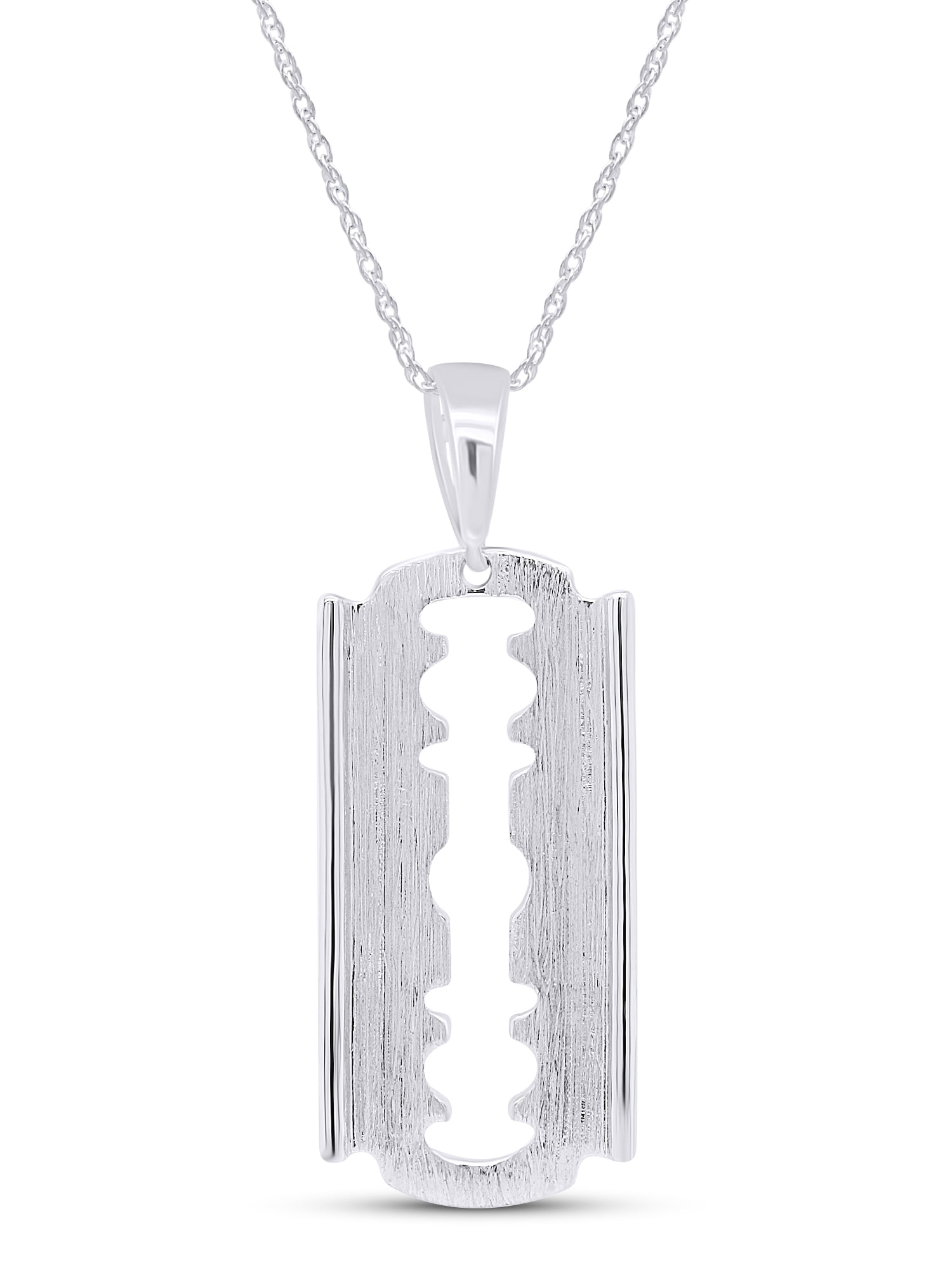 AFFY Razor Blade Beveled Edge Dog Tag Pendant Necklace In 14K White ...