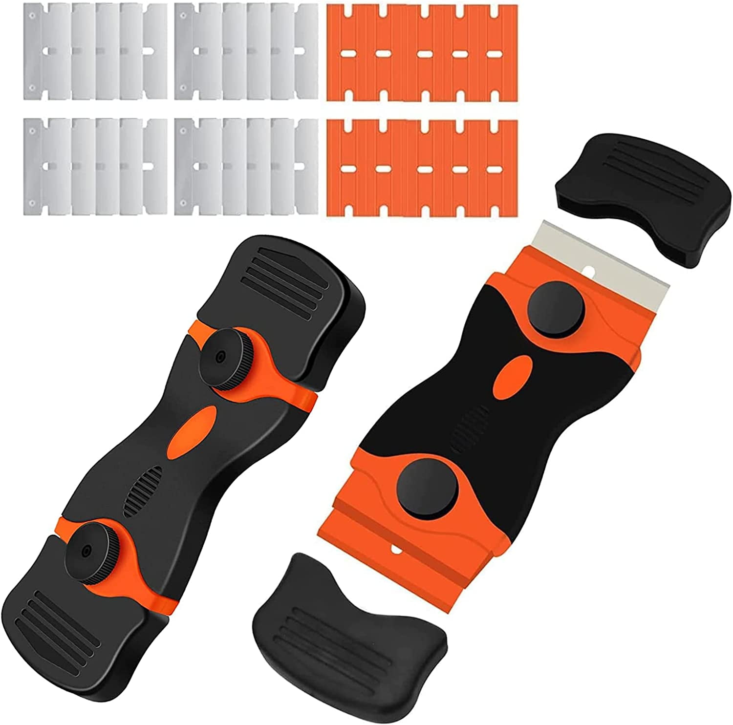 Razor Blade Scraper, 2PCS Putty Knife Tools 30 PCS Plastic Metal Blades ...