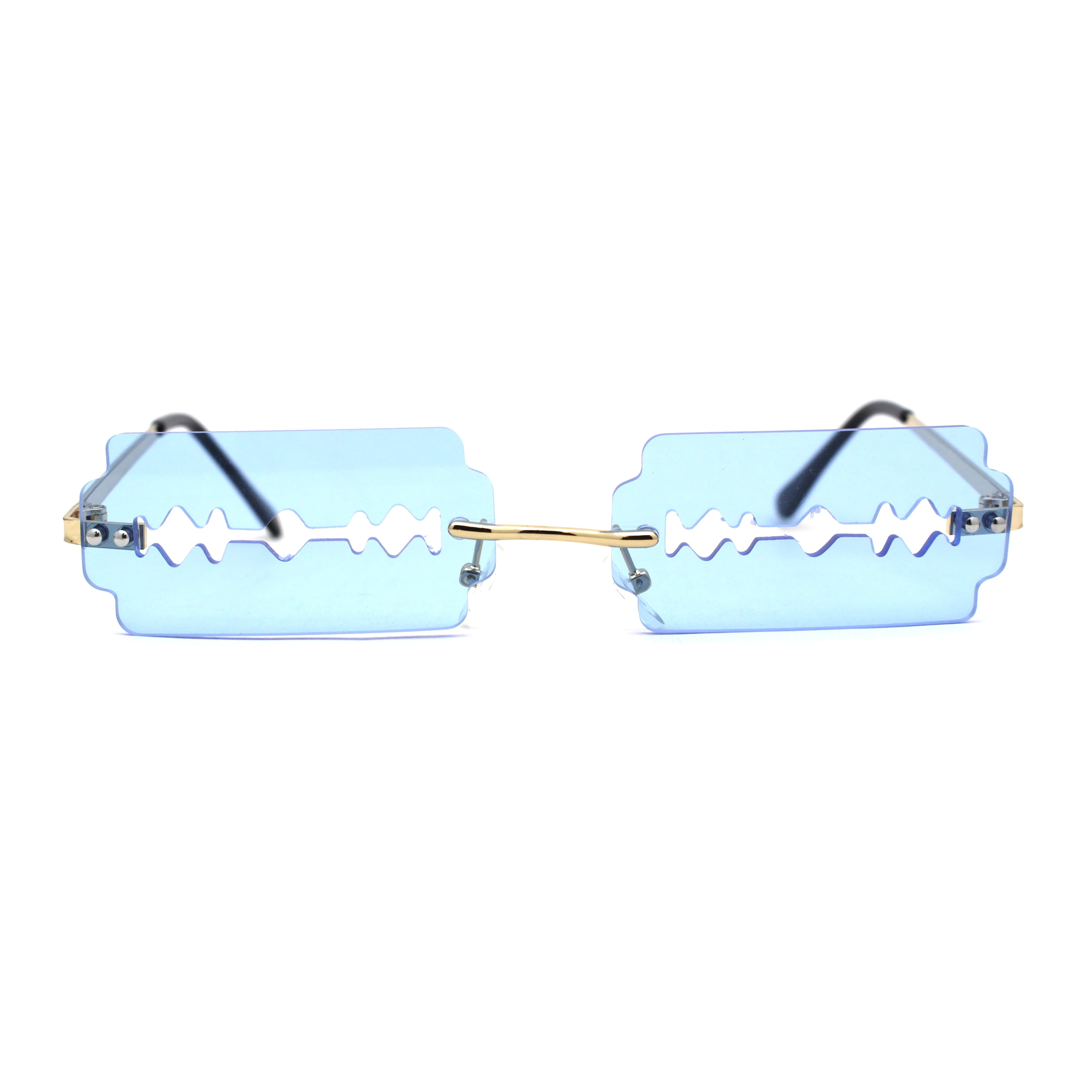 Razor Blade Shape Funky Hipster Rimless Sunglasses Gold Blue - Walmart.com