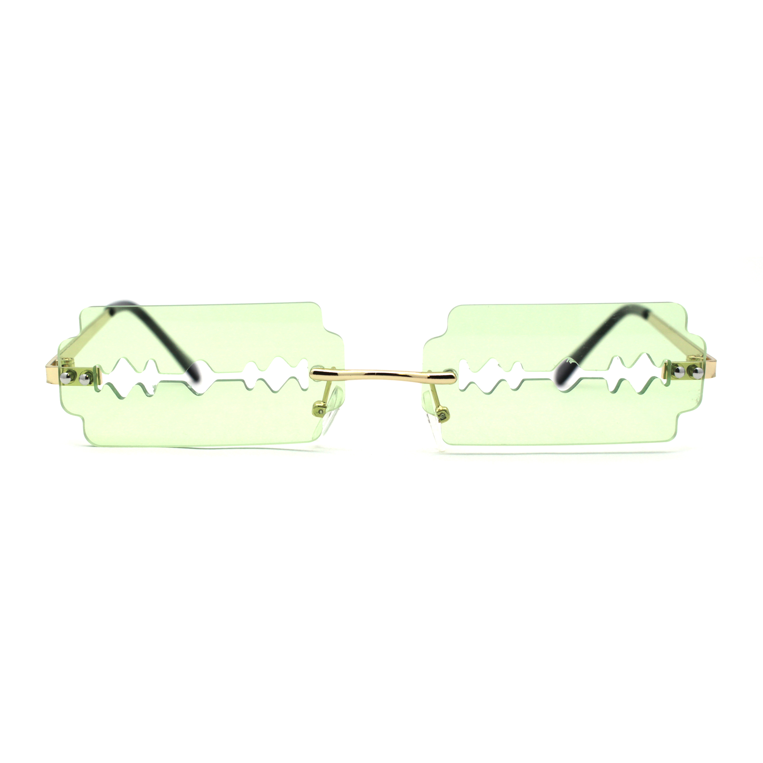 Razor Blade Shape Funky Hipster Rimless Sunglasses Gold Green - Walmart.com