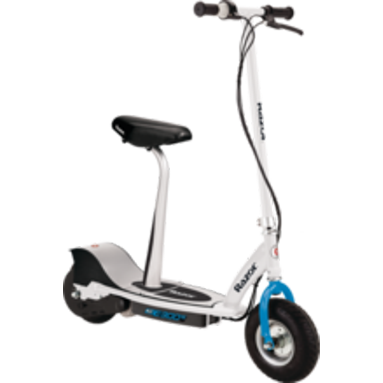 Razor E300S Seated Electric Scooter White for Ages 13 and up to 220 lbs 9 Pneumatic Front Tire Up to 15 mph up to 10 mile Range 250W Chain