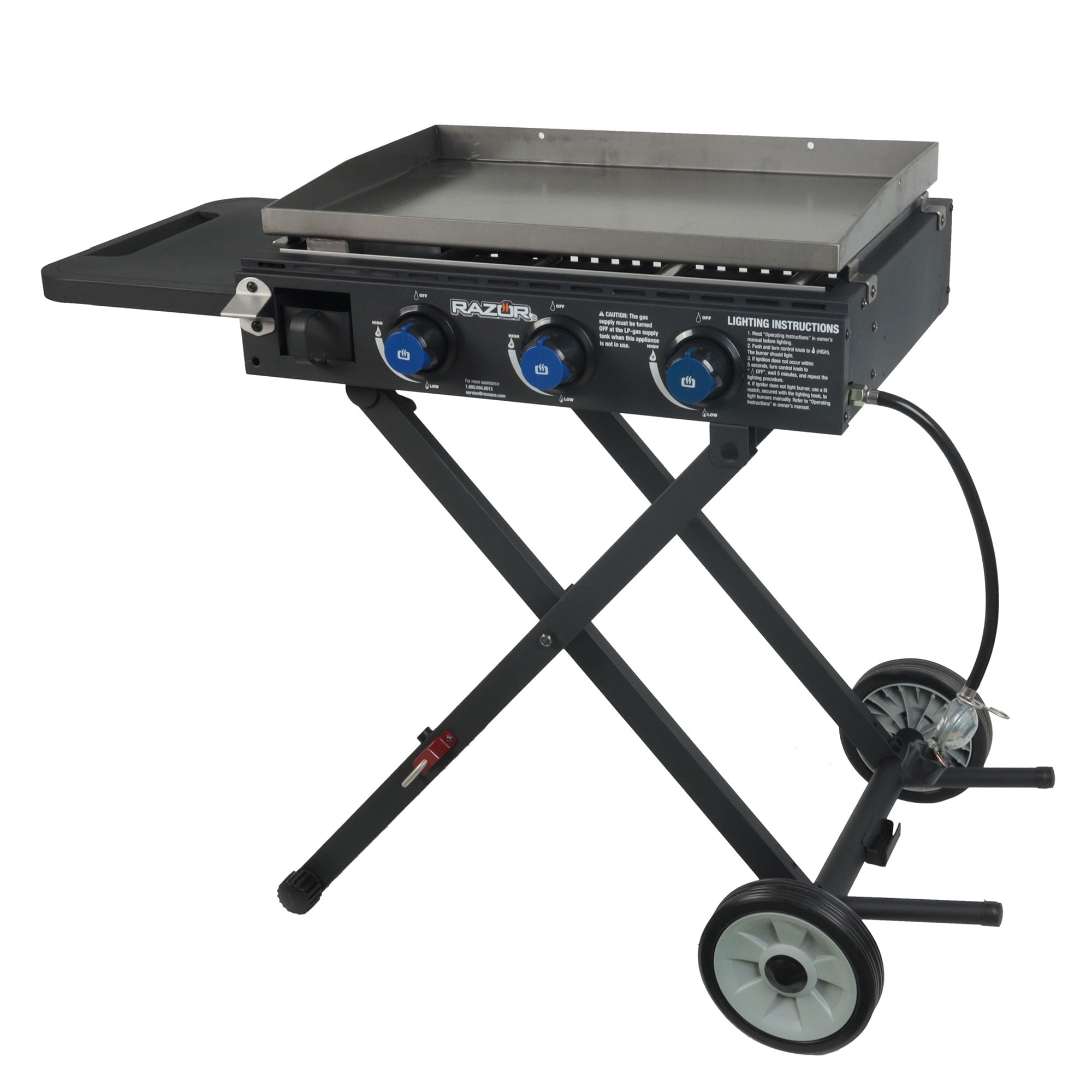 Razor Griddle Portable 3 Burner 30,000 BTU Gas Grill & Griddle Cart w ...