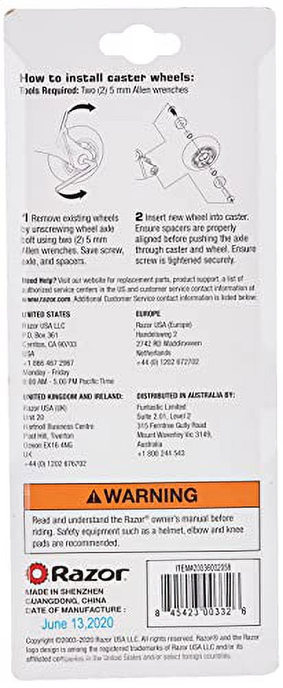 Razor PowerWing RipRider 360 Replacement Rear Wheels - Blue, 64mm ...