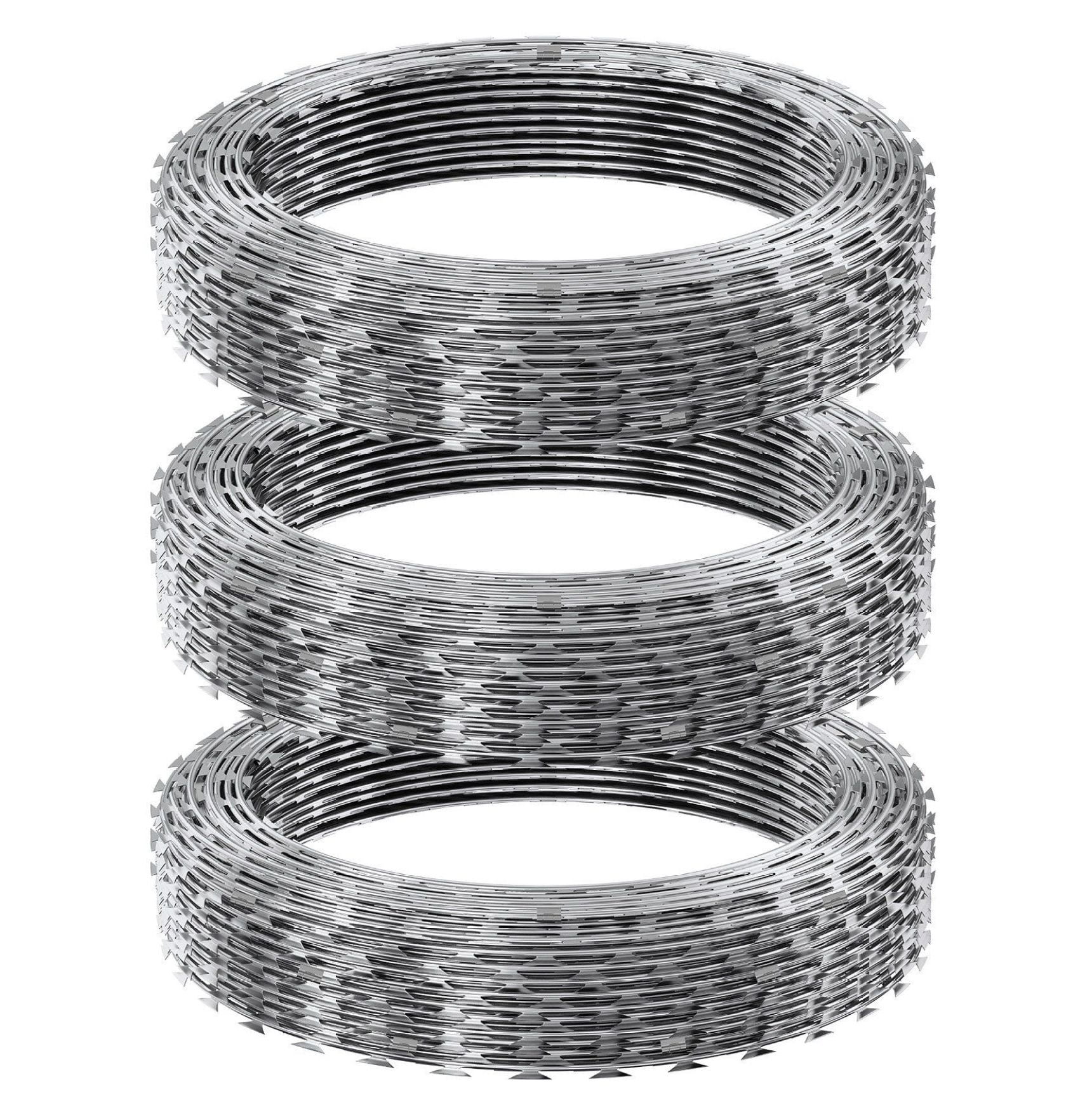Razor Wire 147ft, 3 Rolls Razor Barbed Wire Fencing - Galvanized Steel ...