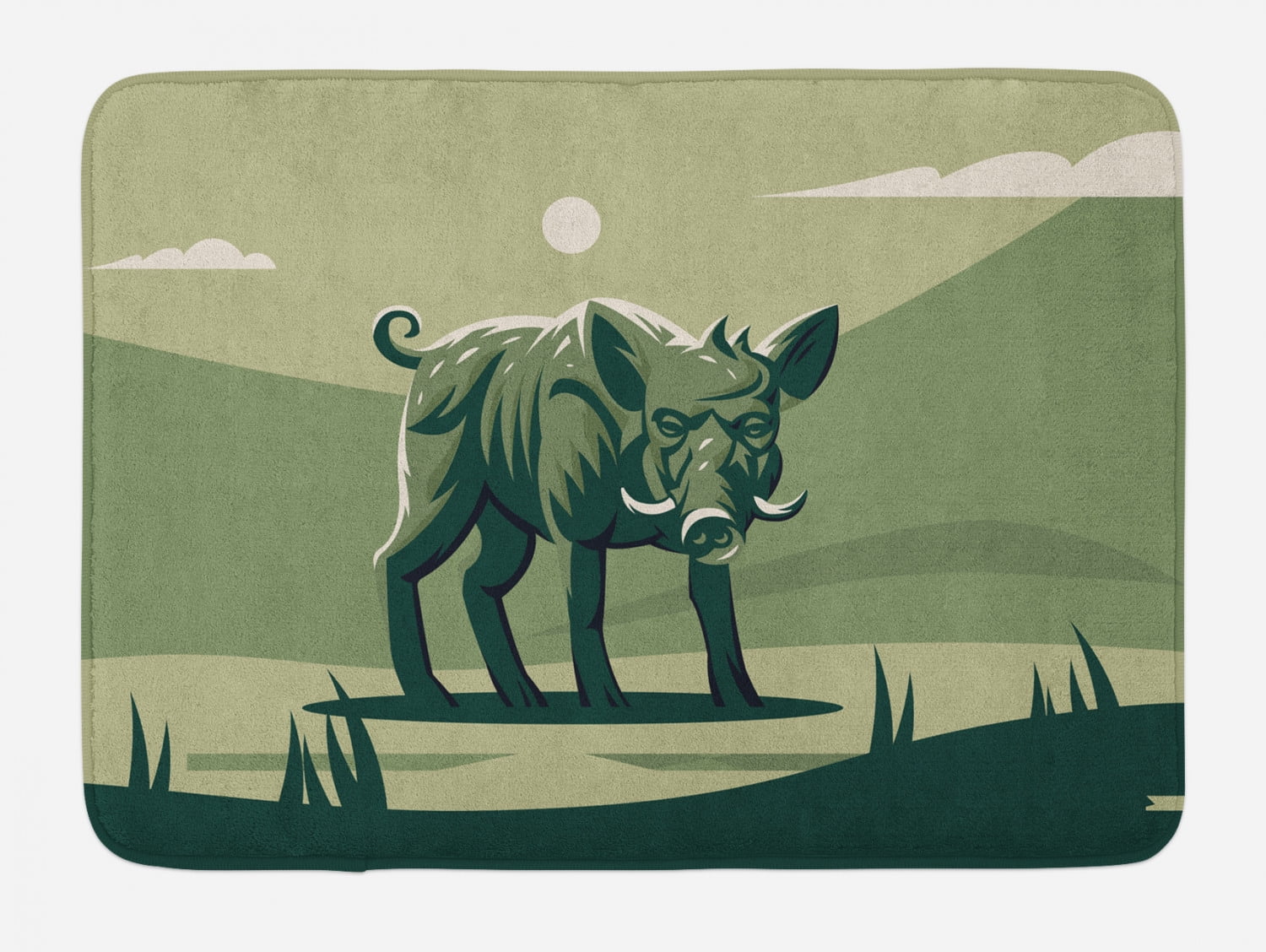 Razorback Bath Mat, Illustration of Wild Boar Pig on Abstract Landscape ...