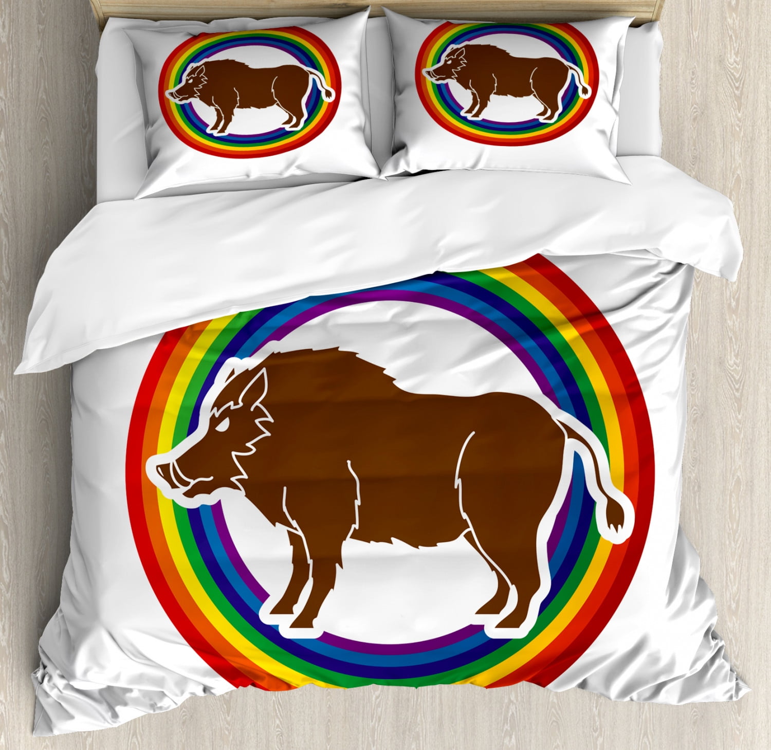 Razorback Duvet Cover Set King Size, Digitally Generated Wild Hog Boar ...