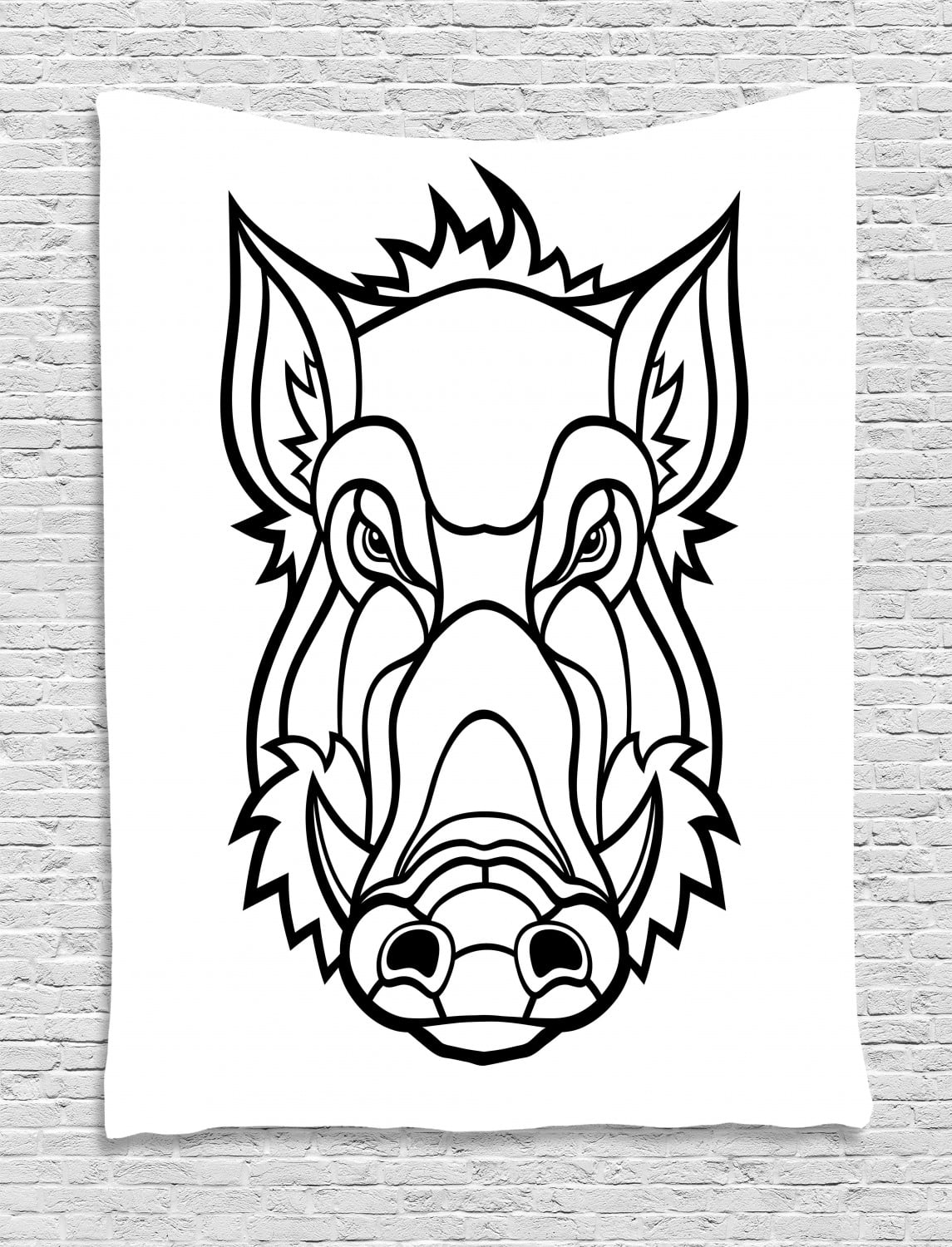 Razorback Tapestry, Uncolored Outline Design Drawing of Wild Boar Pig ...
