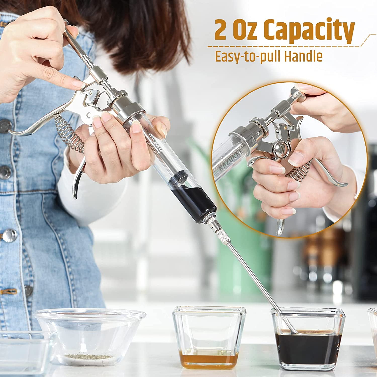 Razorri Marinade Injector Gun, Stainless Steel BBQ Meat Turkey Inject ...