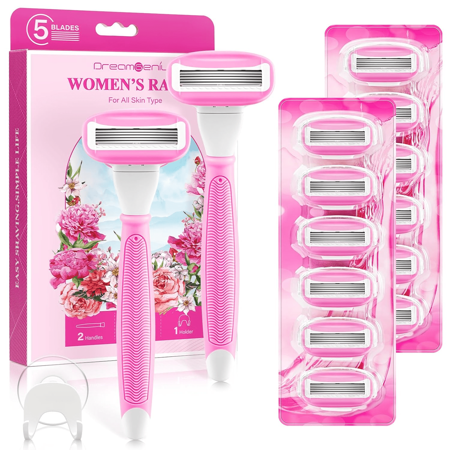 Dream Master Women's Razors: 2 Handles, 14 Refills, 5-Blade, Shower Holder, Skin-Protecting ...
