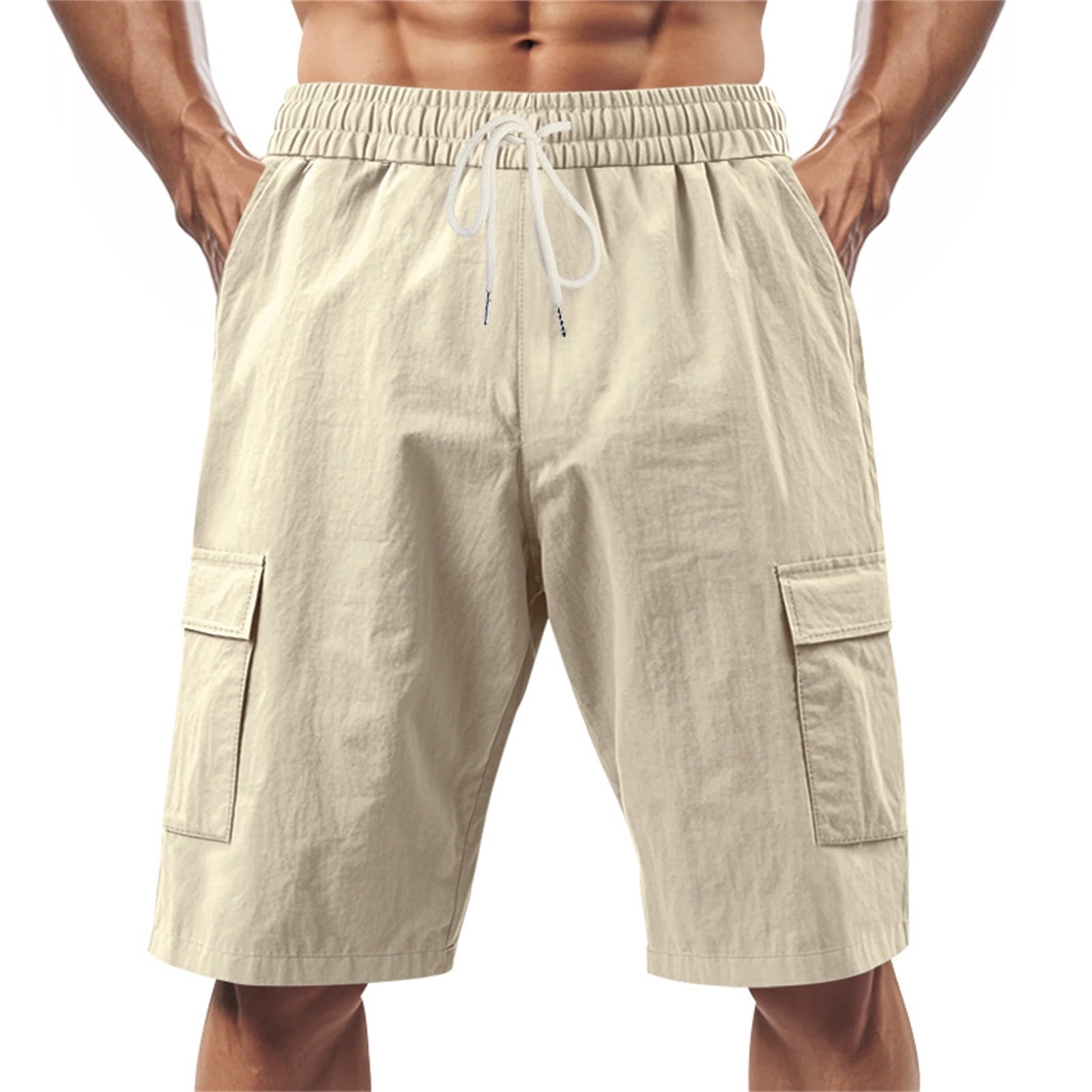 Razzly Men's Pocket Outdoor Sports Casual Loose Linen Cargo Shorts Half ...
