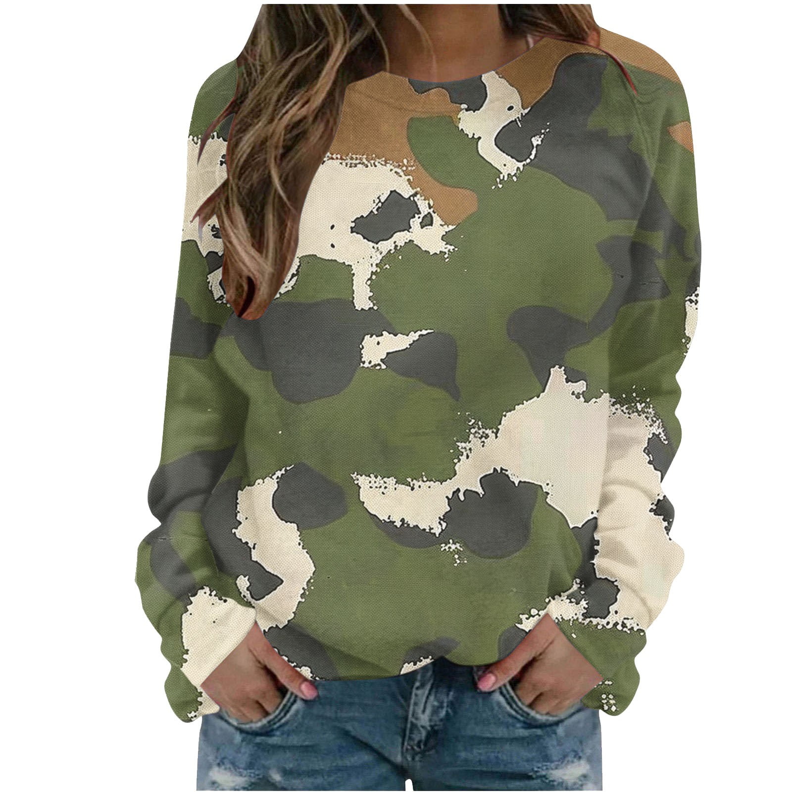 RbCulf Deals, Long Sleeve Tops for Womens Camo Crewneck Sweatshirts ...