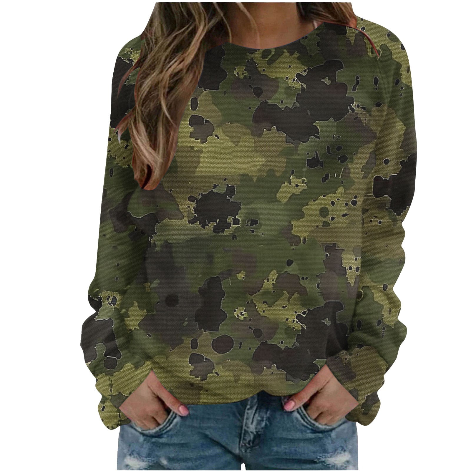 RbCulf Deals, Long Sleeve Tops for Womens Camo Crewneck Sweatshirts ...