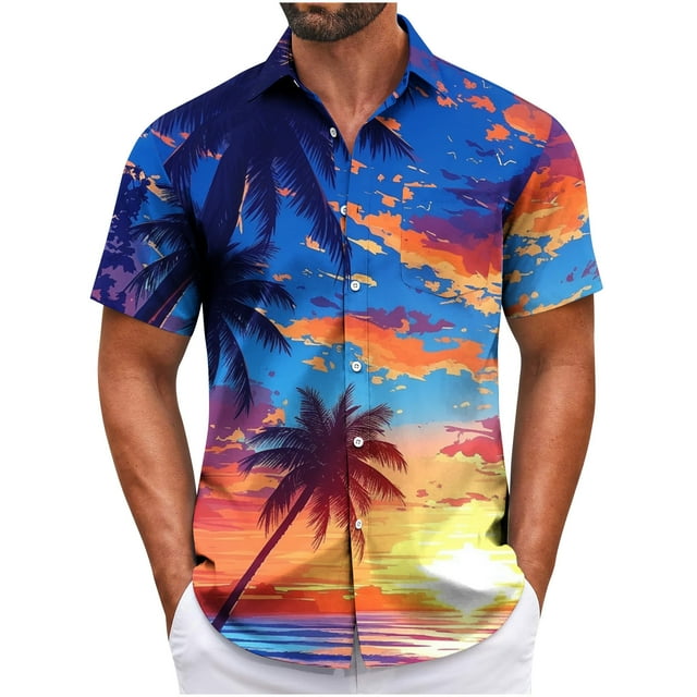 RbCulf Hawaiian Men Summer Tops Casual Printed Loose Shirts Plus Size ...
