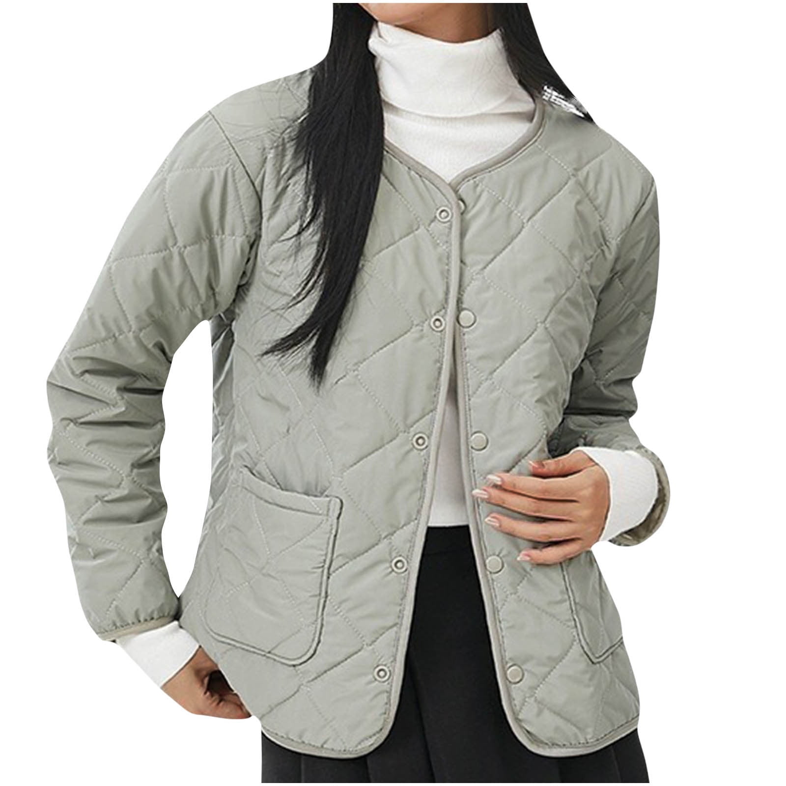 RbCulf Lightweight Cropped Puffer Jacket for Women, Round Neck Quilted ...