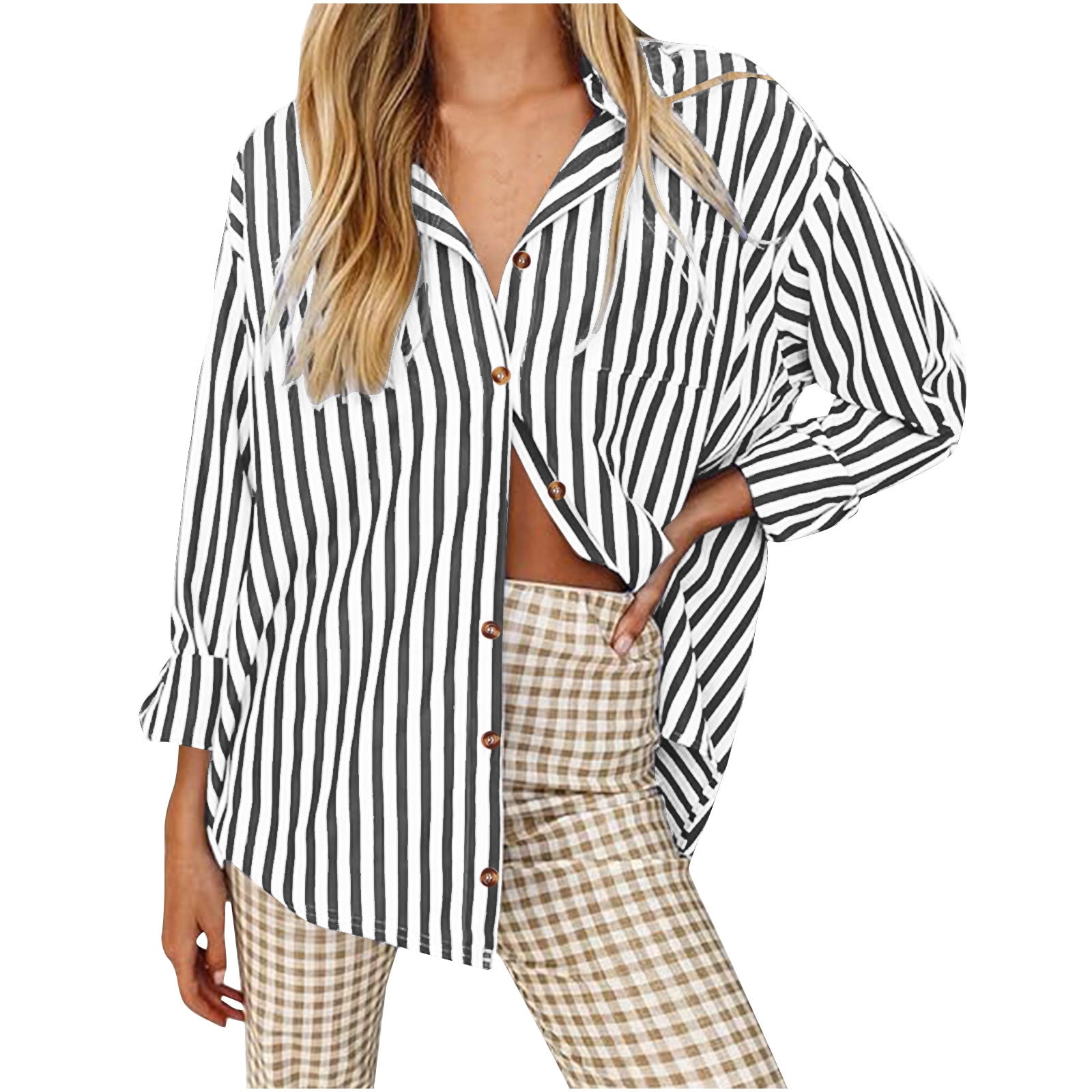 RbCulf Oversized Striped Blouses for Women Casual Loose Long Sleeve ...