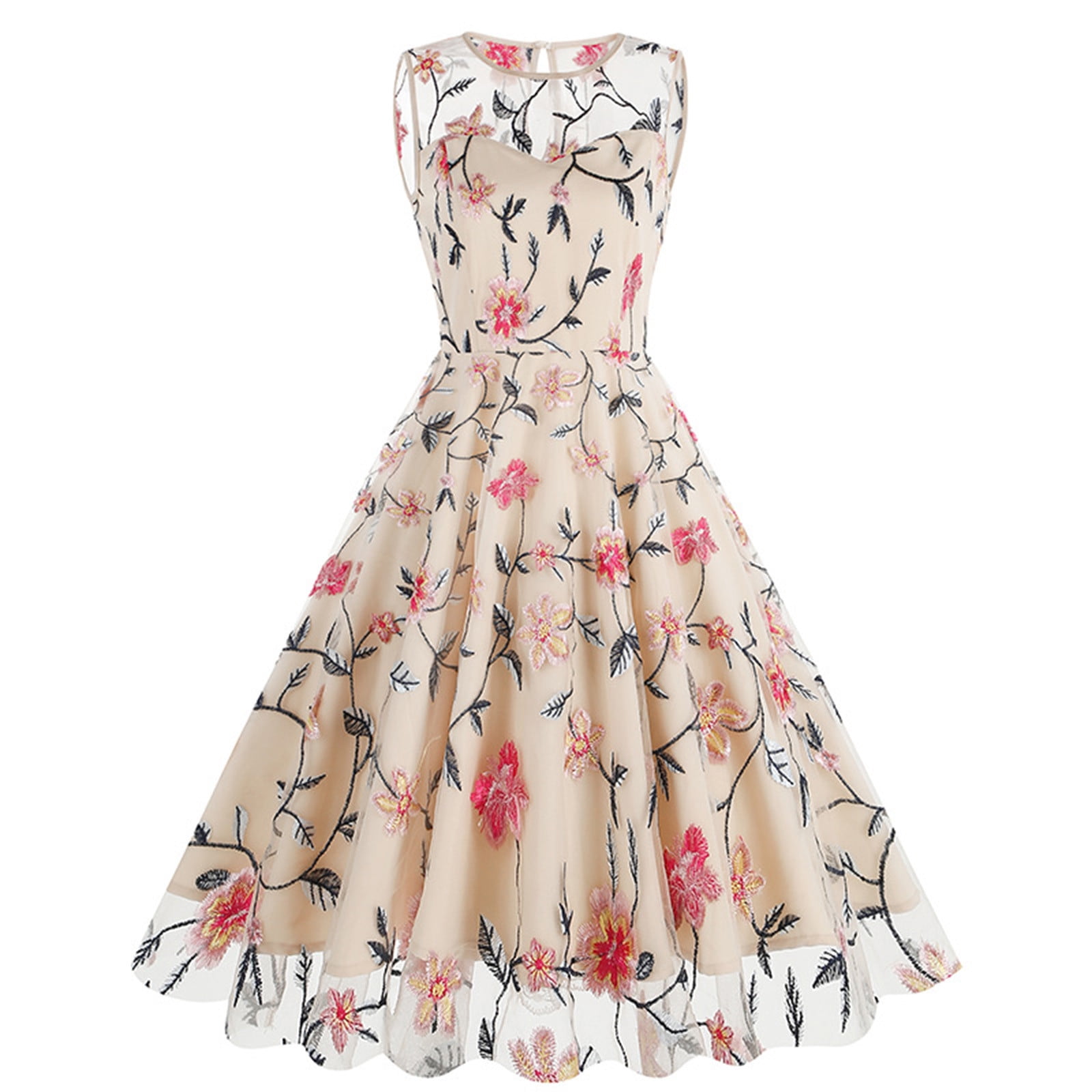 RbCulf Retro Party Dress for Womens Stylish Floral Embroidery ...