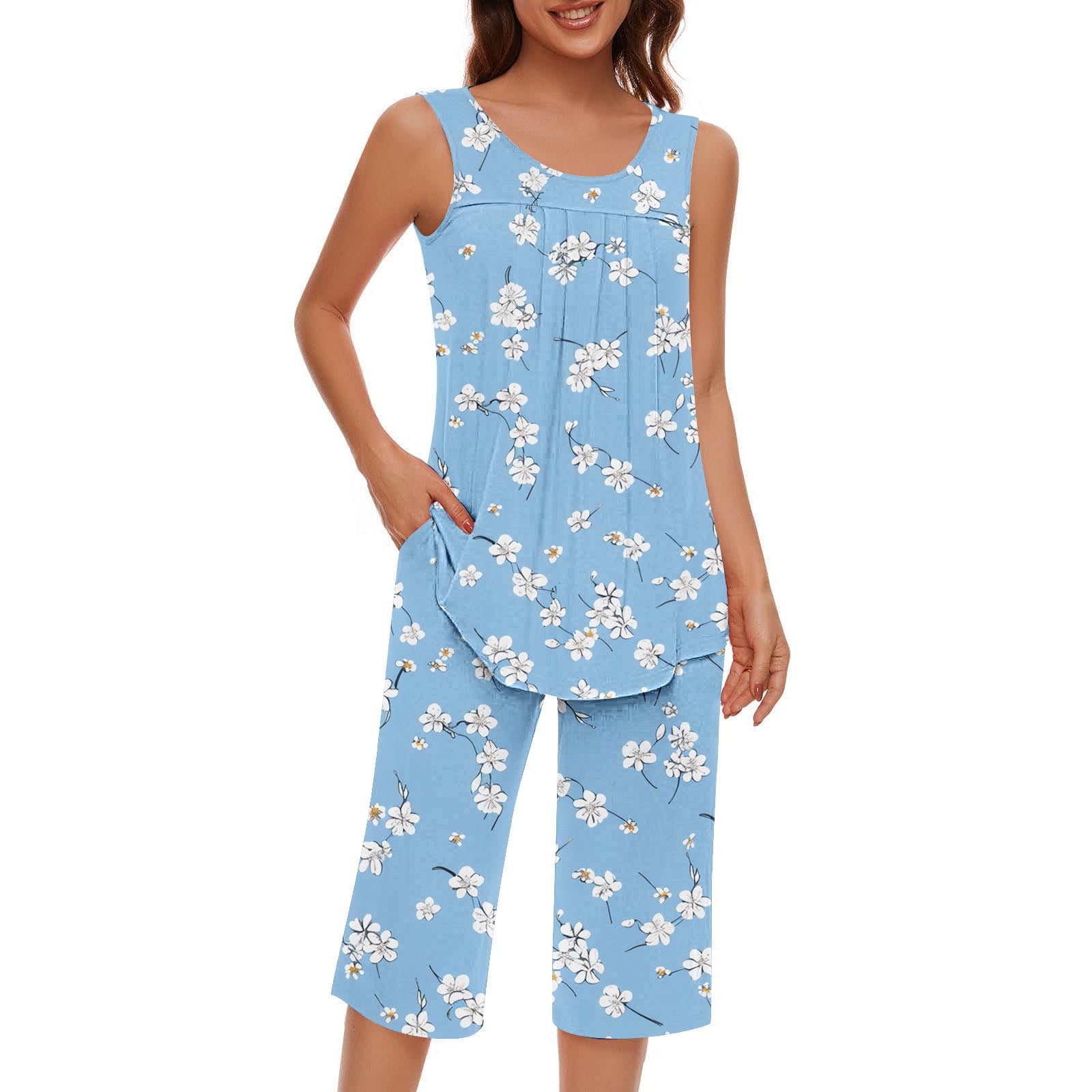 RbCulf Savings Clearance Pajamas Set for Women Sleeveless Tank Tops ...