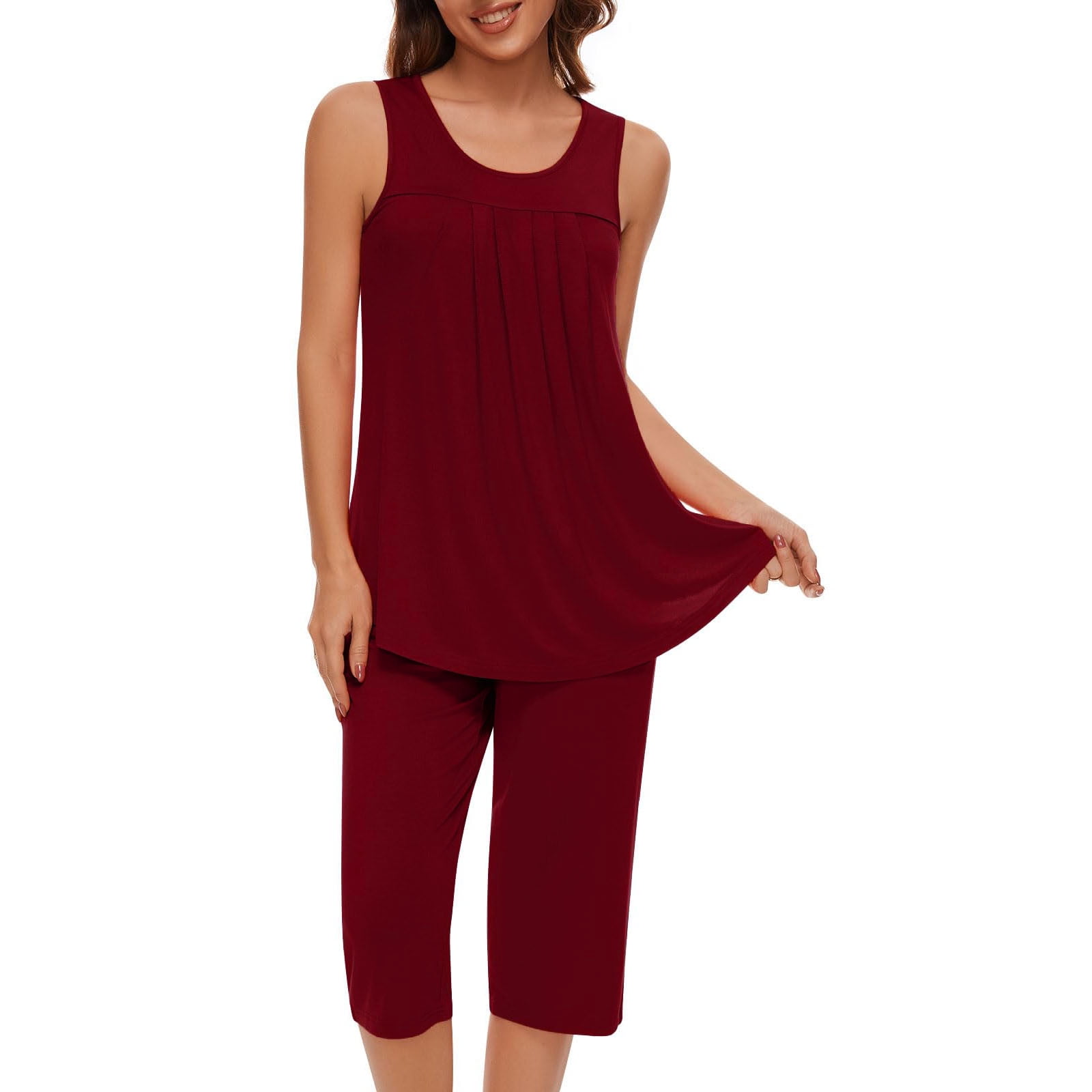 RbCulf Savings Clearance Womens 2 Piece Capri Outfits Summer Pleated ...