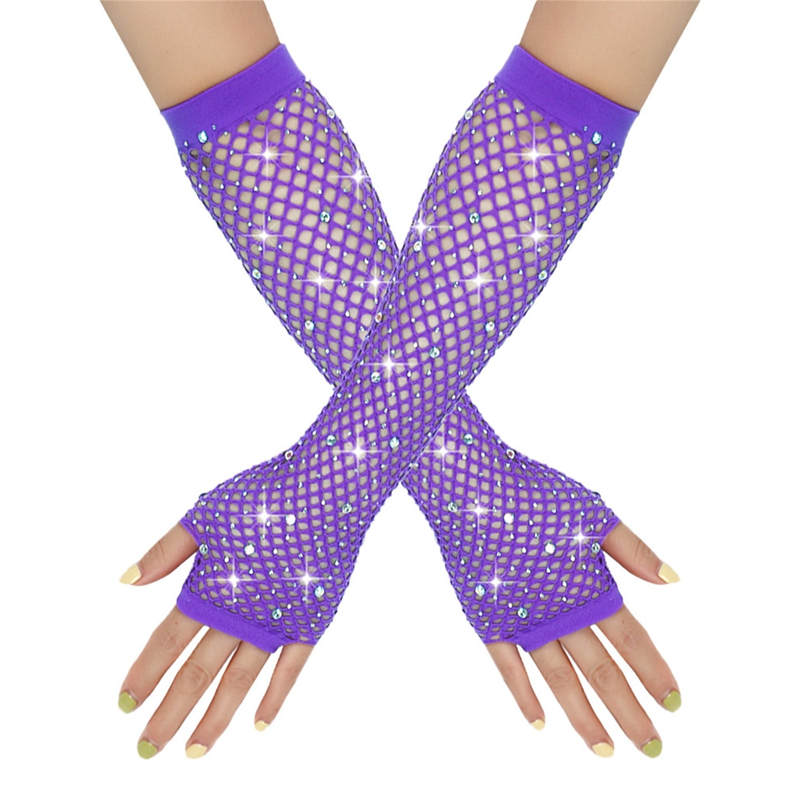 Rbaofujie Fingerless Fishnet Neon Gloves 80s Fishnet Gloves Short ...