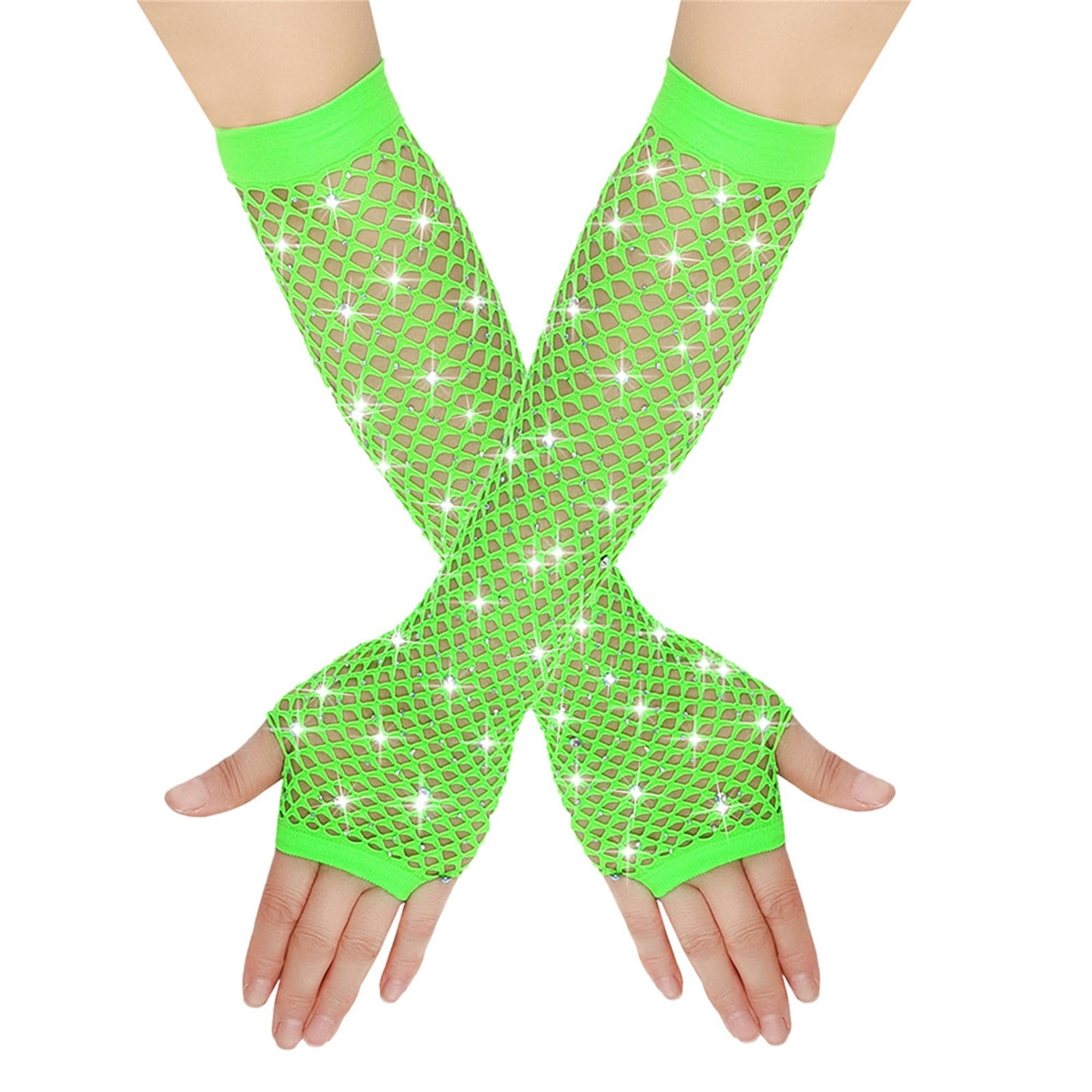 Rbaofujie Halloween 80s 90s Fishnet Fingerless Rhinestone Mesh Gloves ...