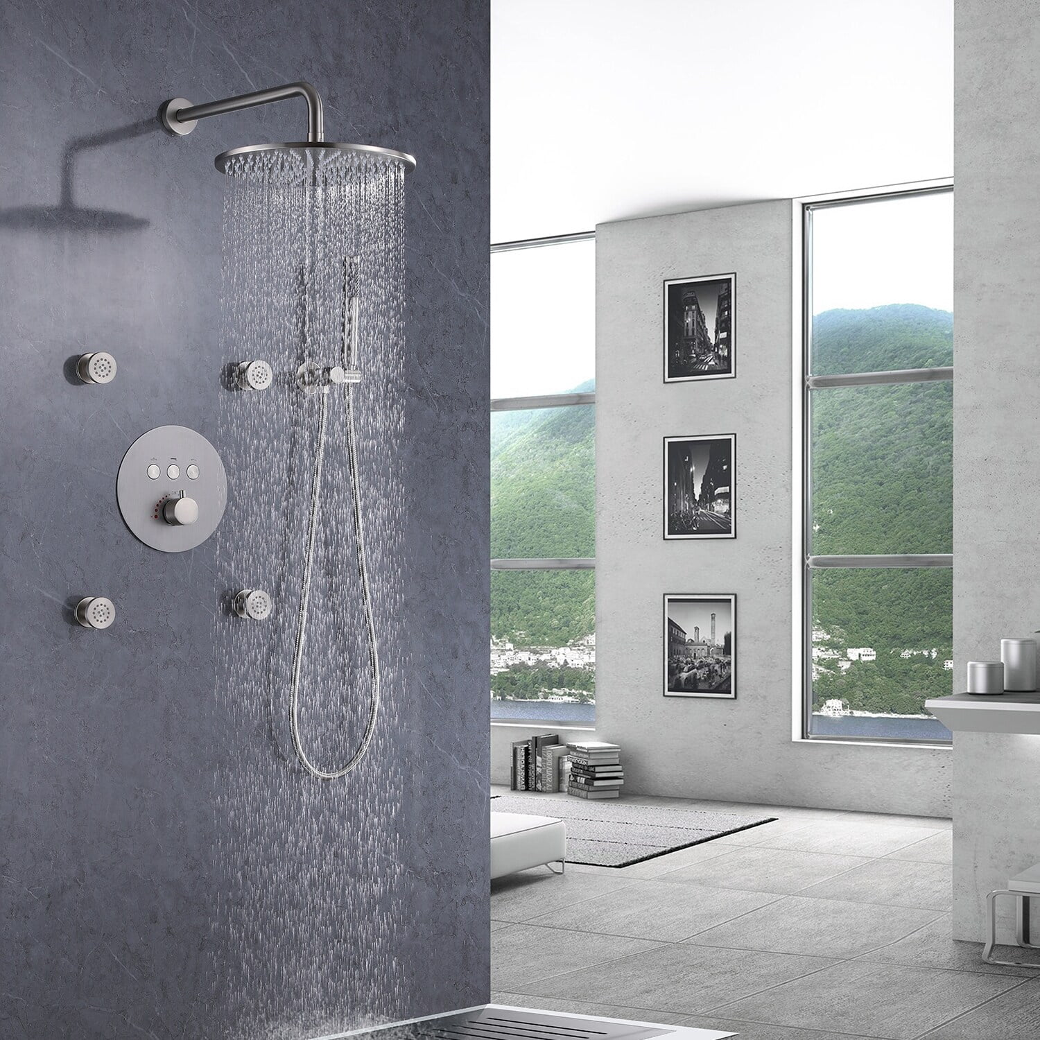 Rbrohant 11" Rainfall Shower Faucet System Massage Jet w/ Mixer Valve ...
