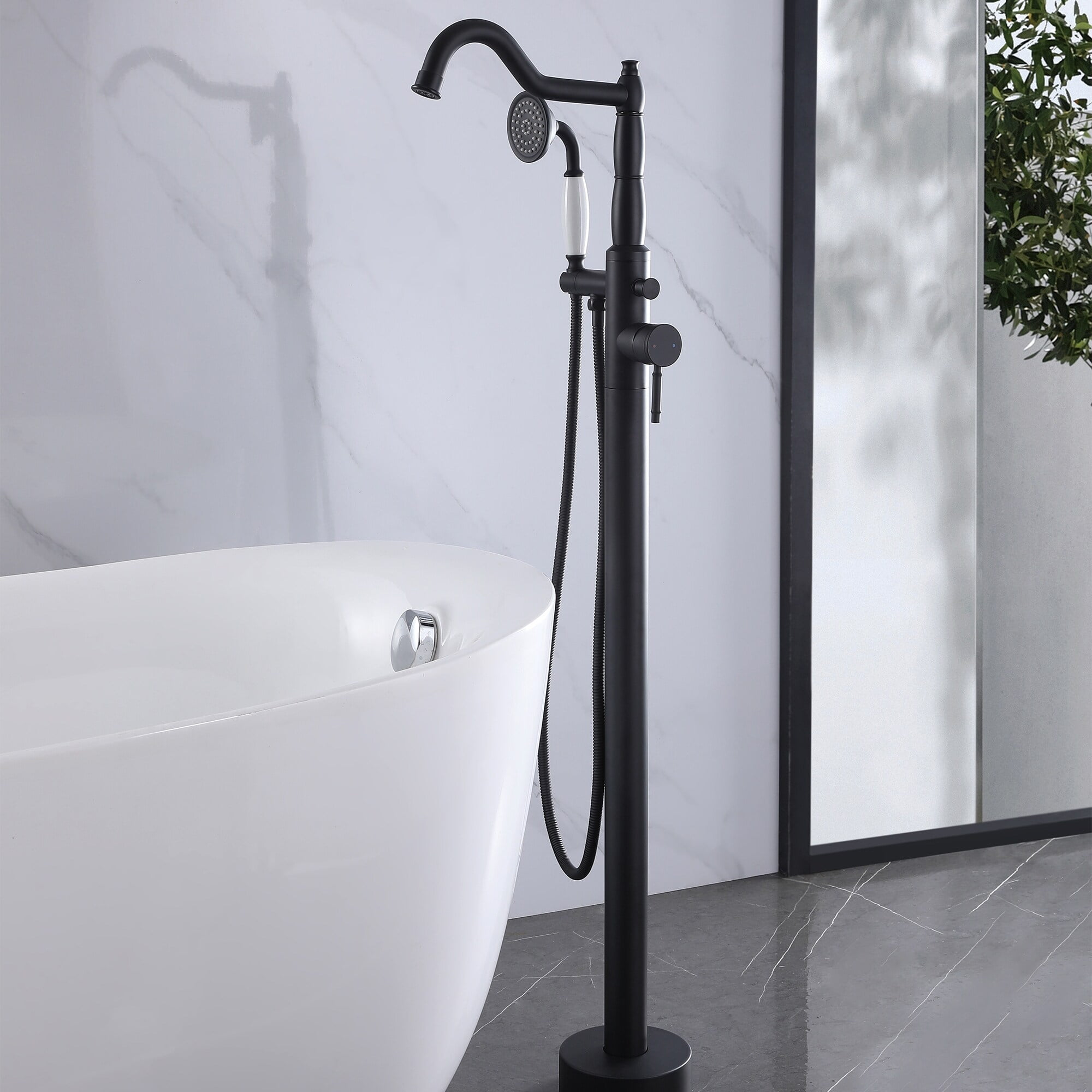 Rbrohant Freestanding Bathtub Faucet with Hand Shower Floor Mount Tub Filler Matte Black ...