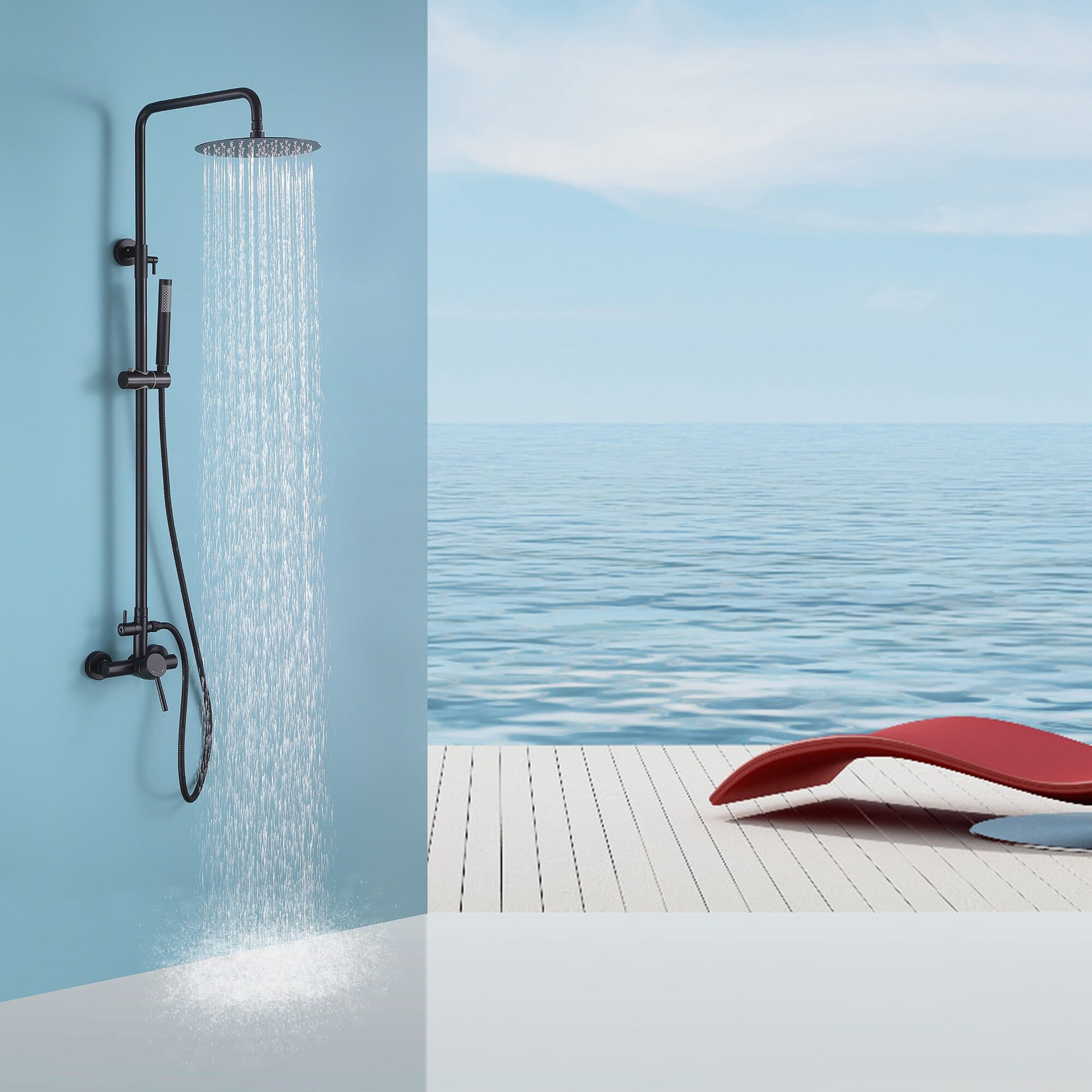 Rbrohant Outdoor 10 Inch Round Rain Shower Set with Handheld Shower (Adjustable Slider) Matte ...