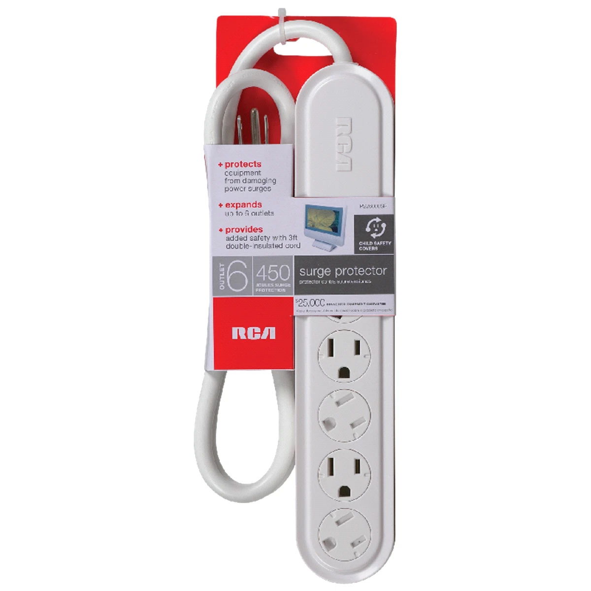 Rca Ps26000Sr 6 Outlet Surge Protector W/ 3Ft Cord And Switch - 450 ...