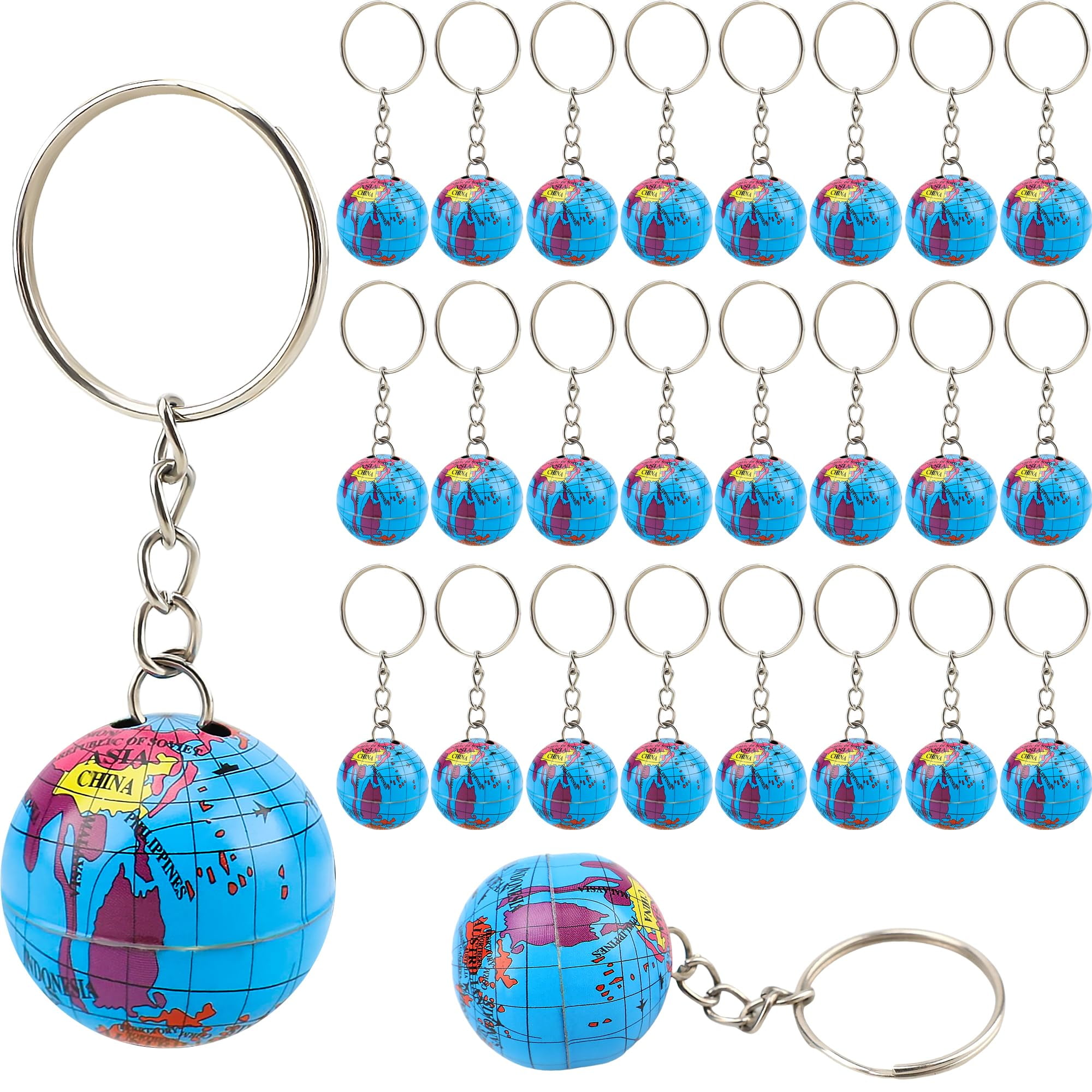 Rcanedny 26 Pcs Mini IFF17 Globe Keychains World Keychain Bulk Small ...