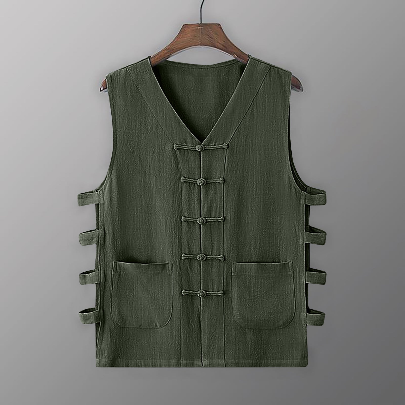 Rciityk Army Green Chinese Retro Style Mens Vests Chinese Waistcoat ...