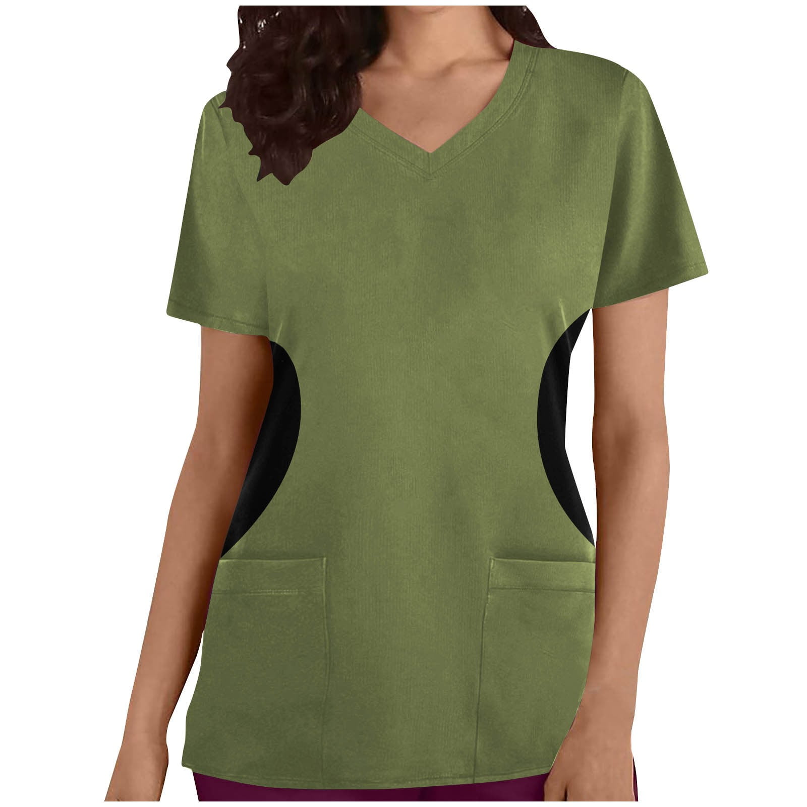 Rciityk Army Green Women Regular Nursing Uniform Tops V-Neck Scrub Top ...