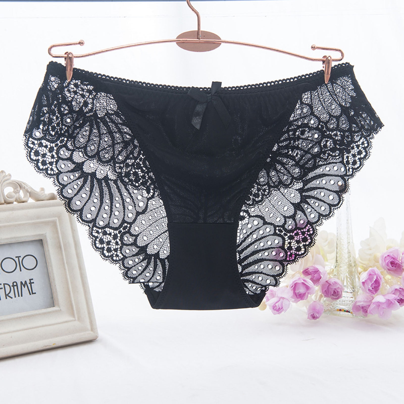 Rciityk Black Women's lace Underwear Low Waist Briefs Invisible ...