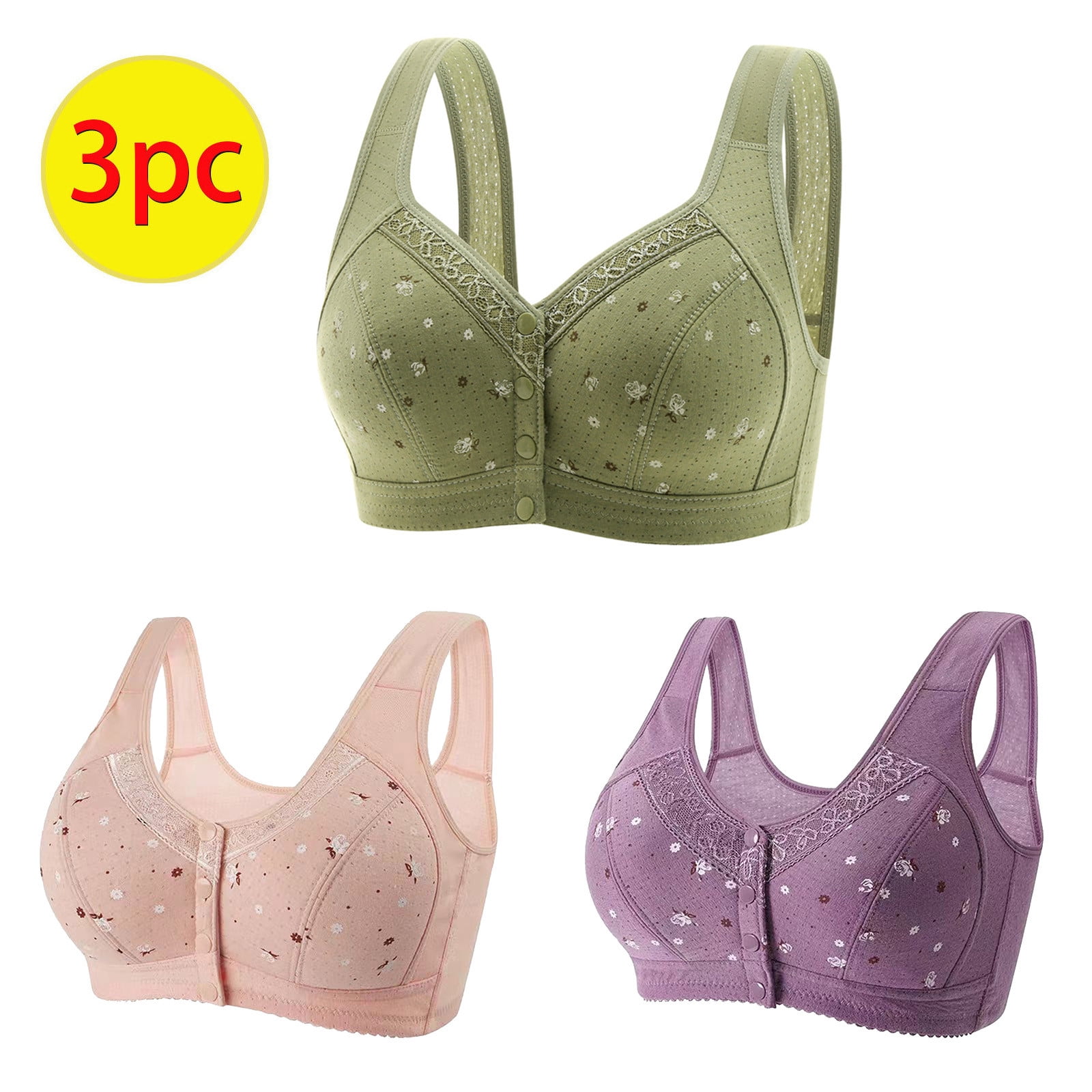 Rciityk Daisy Bras for Older Women 3 Pack Wireless Sports Bras Senior ...