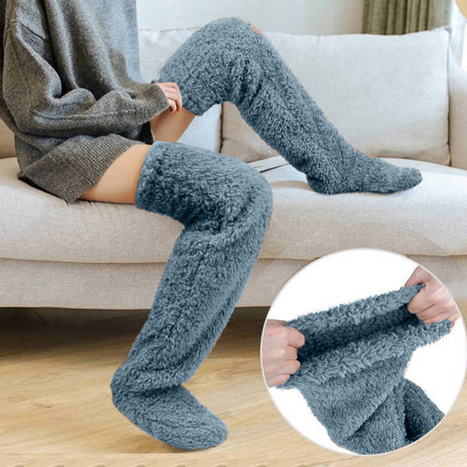 Rciityk Fuzzy Thigh High Socks for Women Winter Over Knee Plush Warm ...