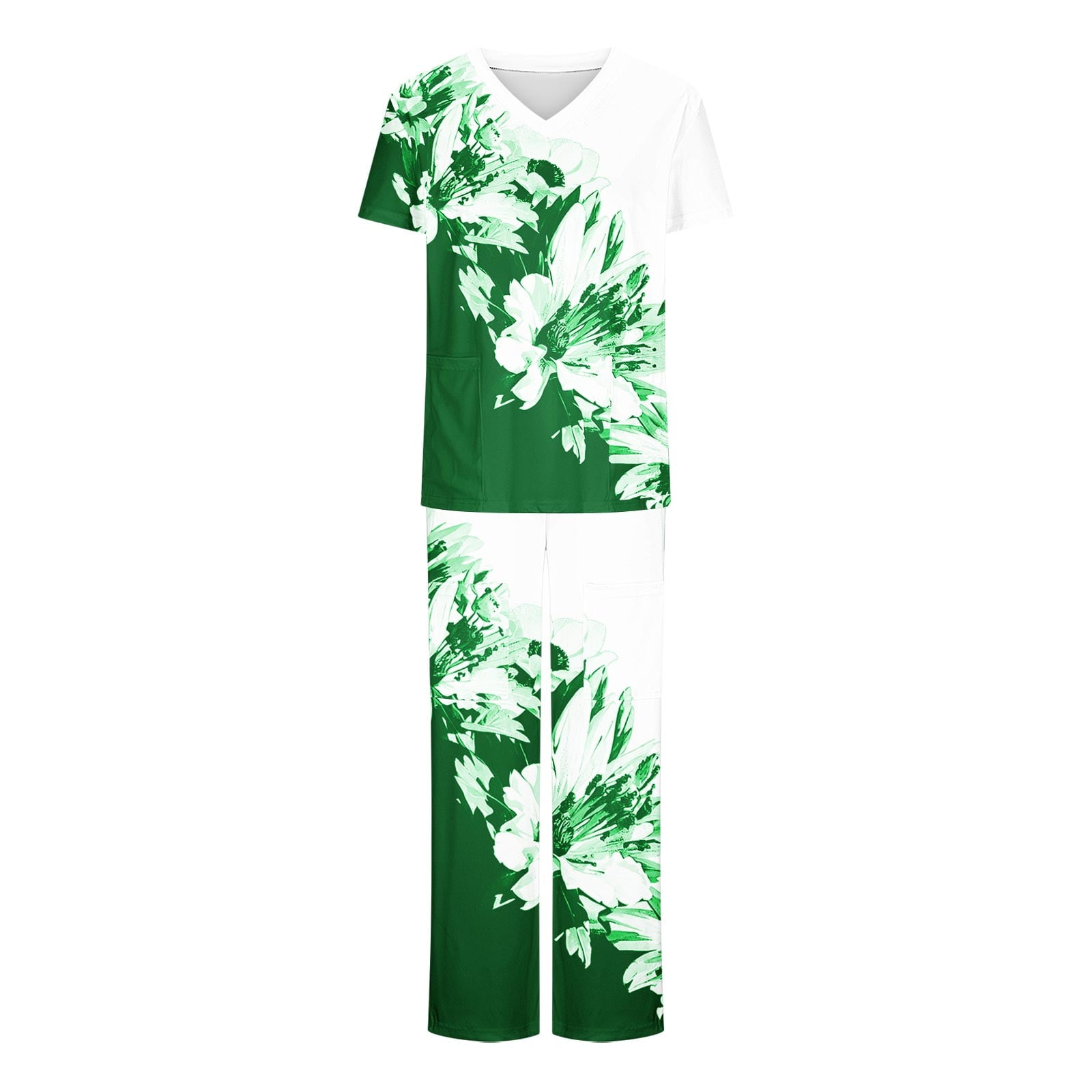 Rciityk Green Women's Scrub Set Classic V-neck Scrub Top and Jogger ...