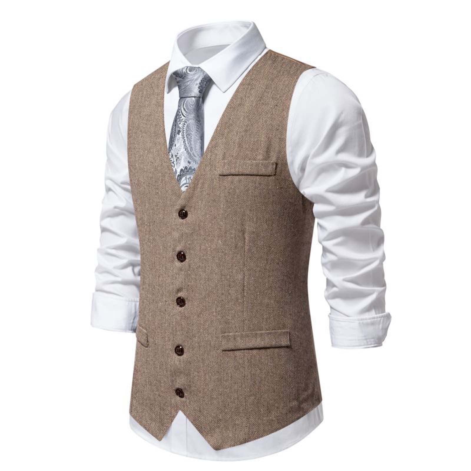 Rciityk Khaki Men's Suit Vests Business Suit Vestss for Men Formal Slim ...
