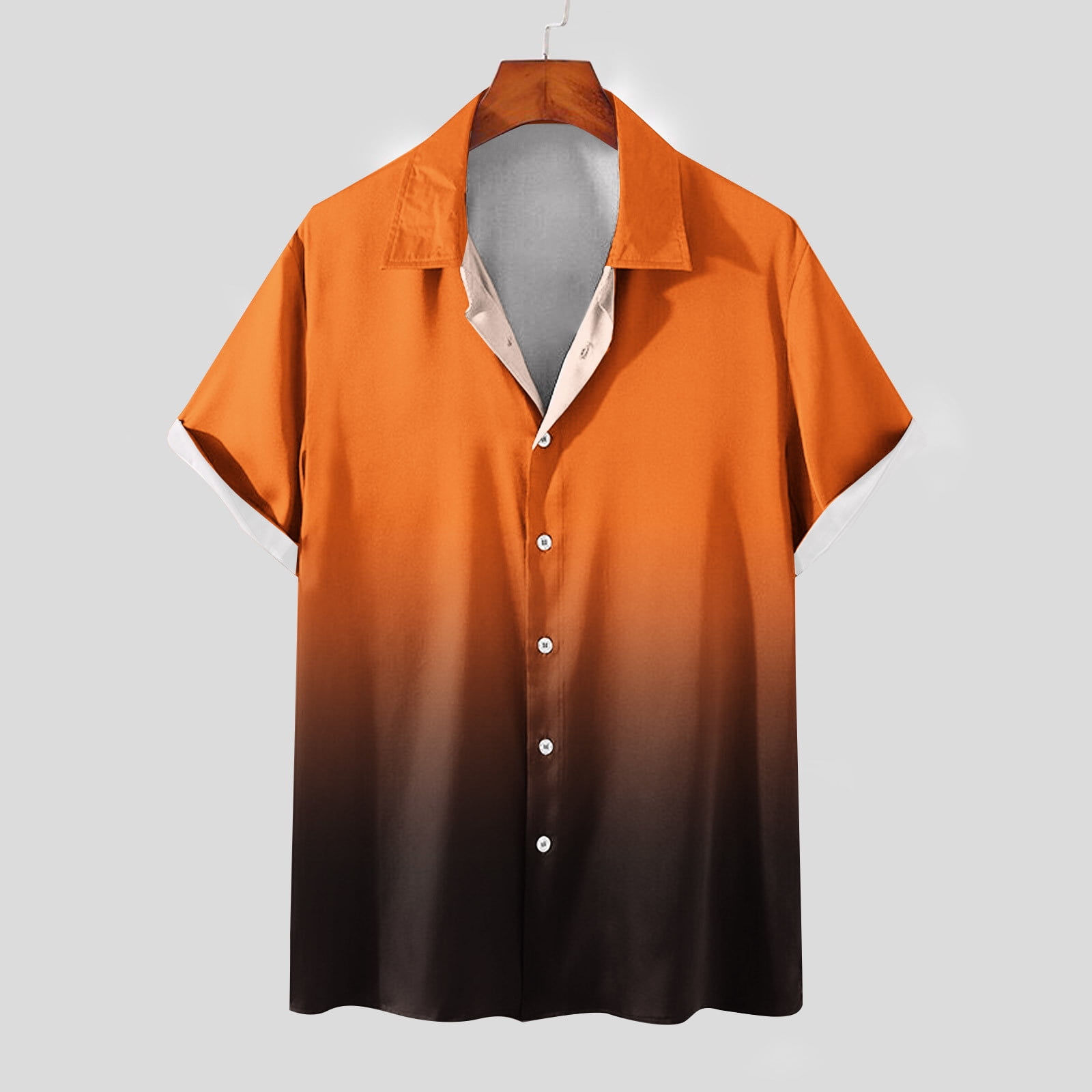 Rciityk Orange Mens Casual Short Sleeve Top Button Non-positioning ...