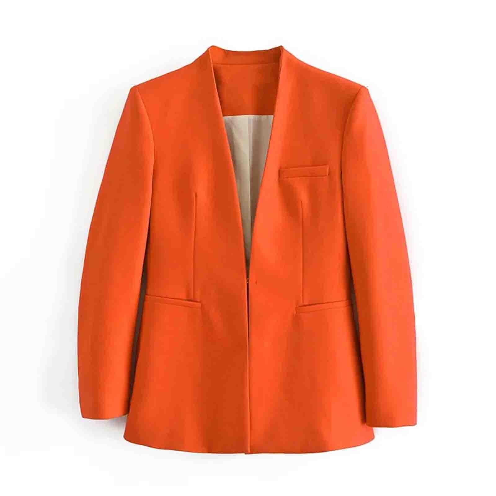 Rciityk Orange Women Blazers for Work Casual Loose Open Front V Neck ...