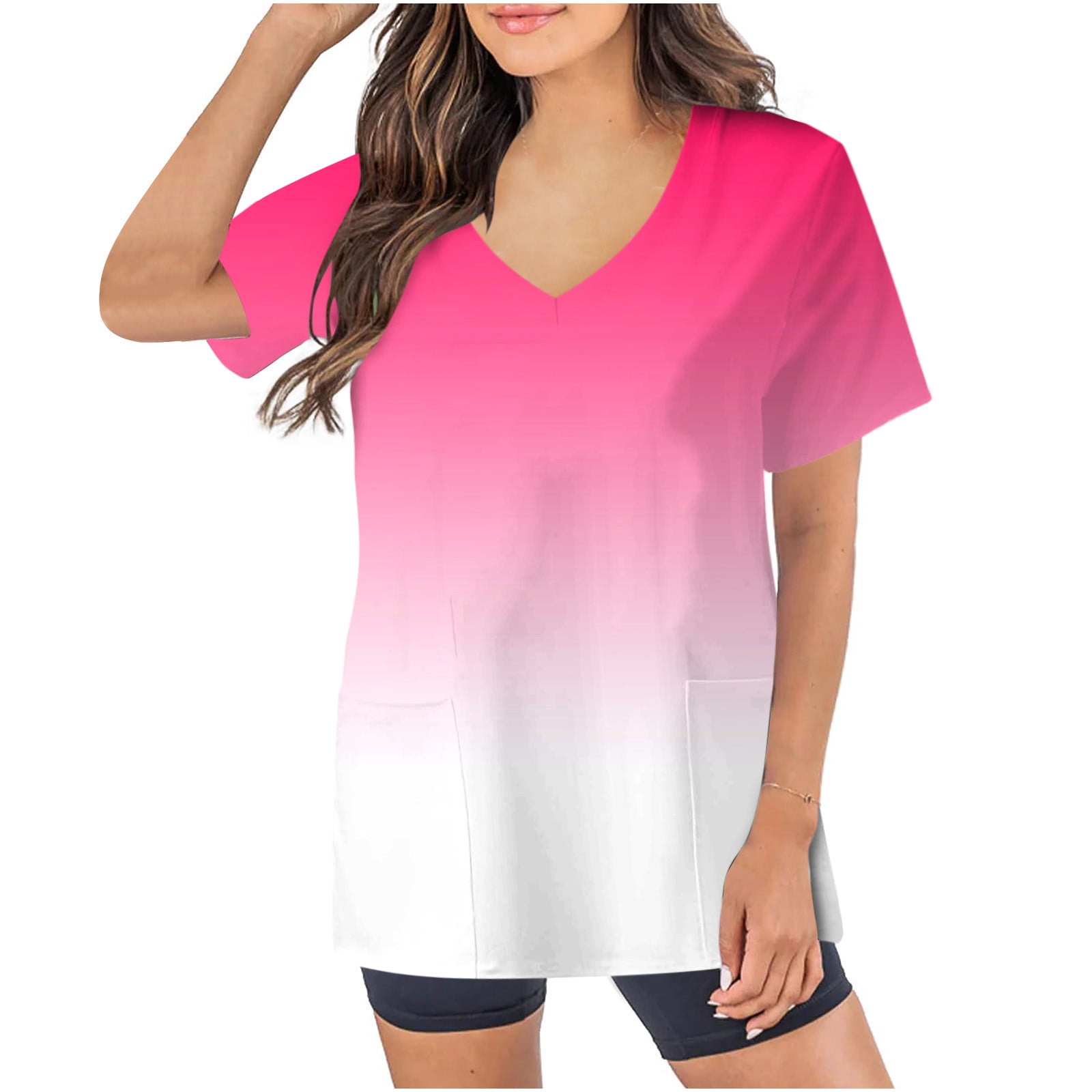 Rciityk Red Scrub for Women 2024 Stretch Scrub Top Summer Gradient ...