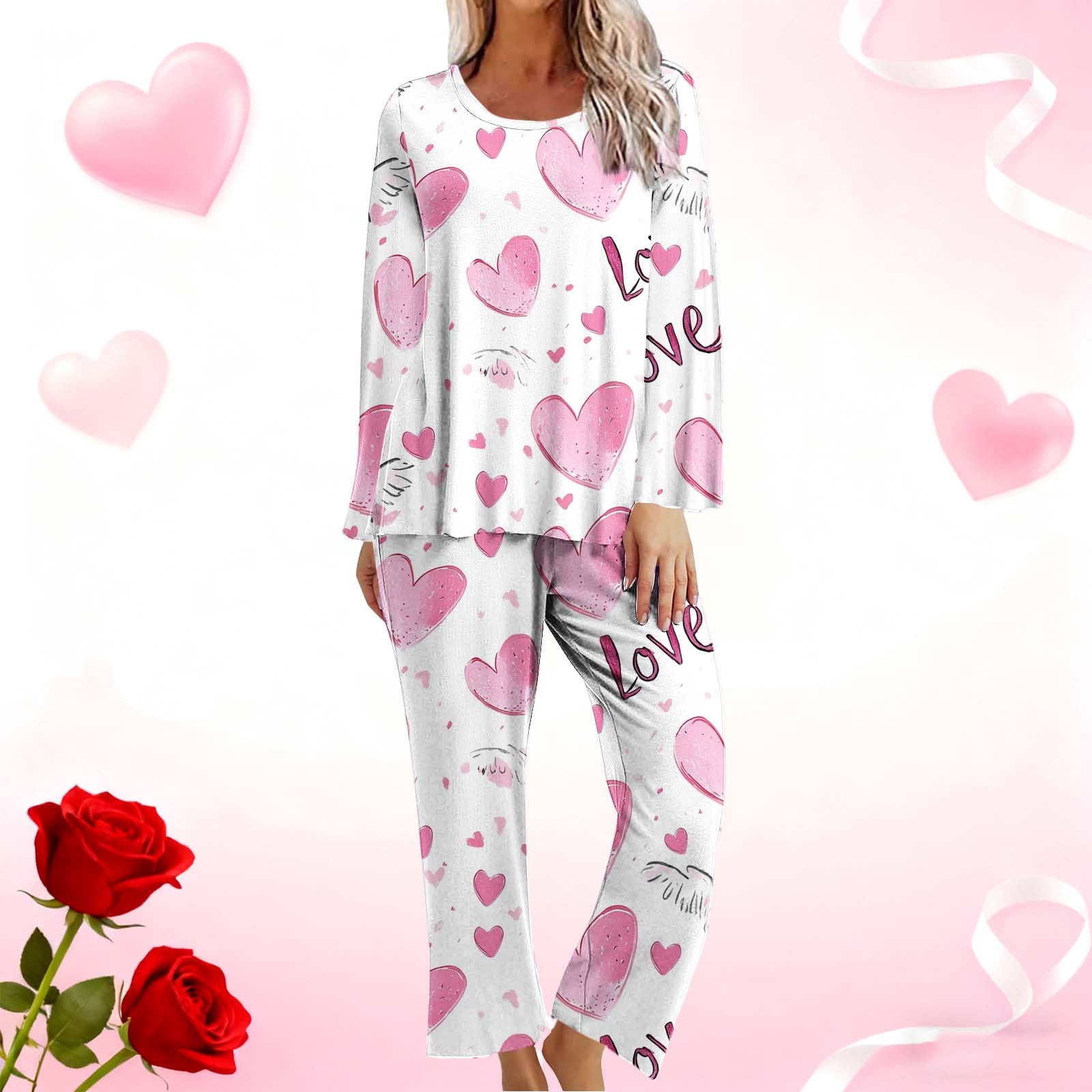 Rciityk Red Valentines Pajamas for Women Ladies Pajamas Sets Casual ...